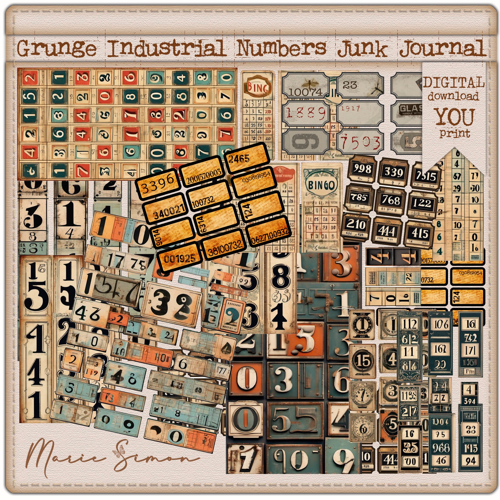 Printable Grunge and Industrial Numbers, Junk Journal, Printable Files ...