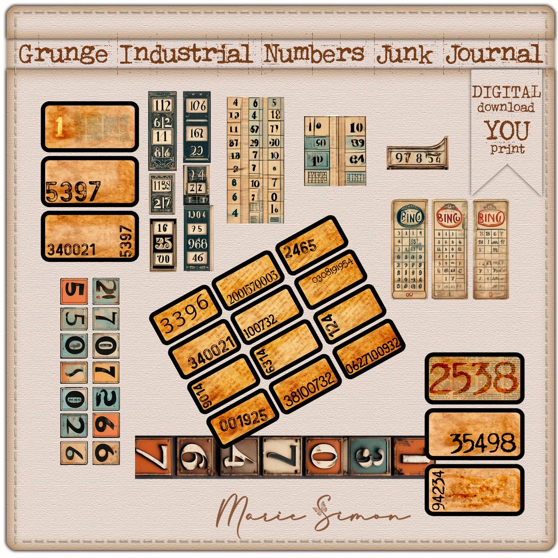 Printable Grunge and Industrial Numbers, Junk Journal, Printable Files ...