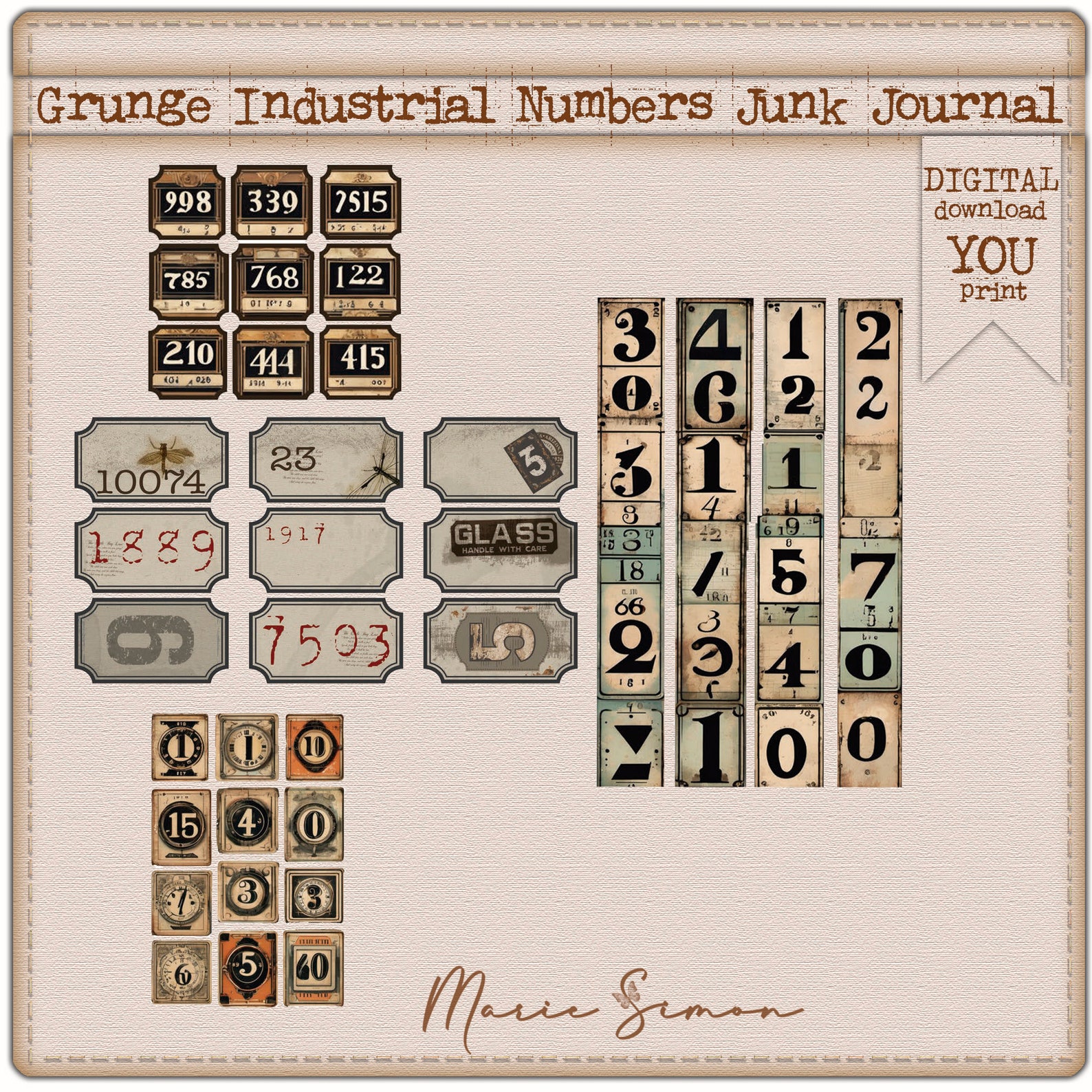 Printable Grunge and Industrial Numbers, Junk Journal, Printable Files ...