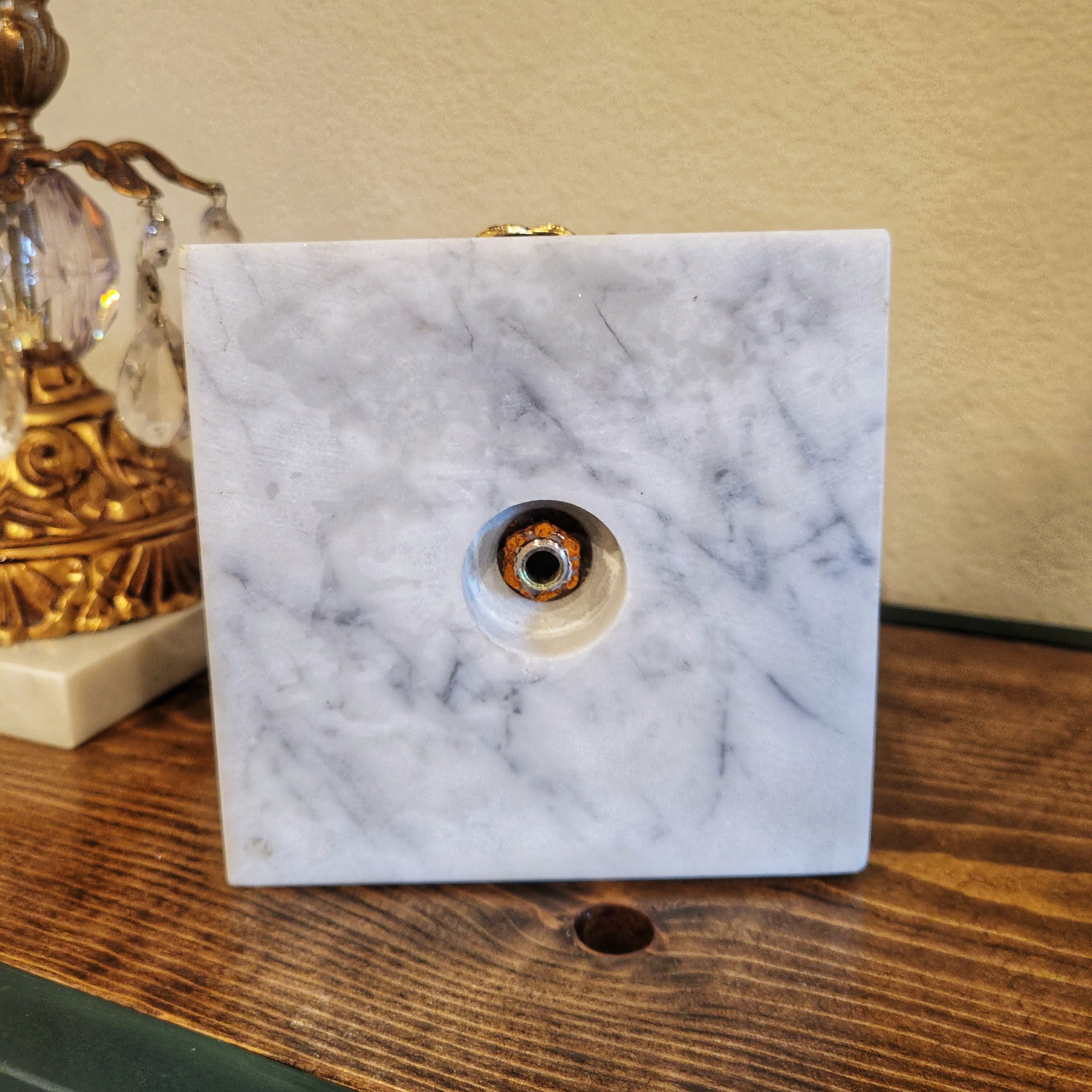 Hollywood Regency Girandole Brass Plated Crystal & Marble Candle Holder ...