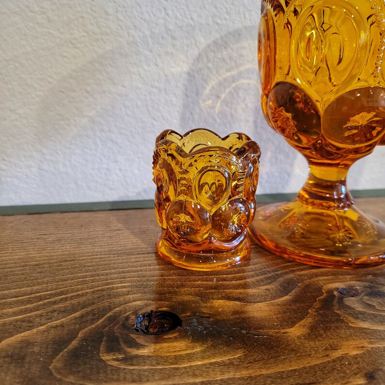 Vintage LE Smith Pressed Amber Glass Moon and Stars Toothpick Holder ...