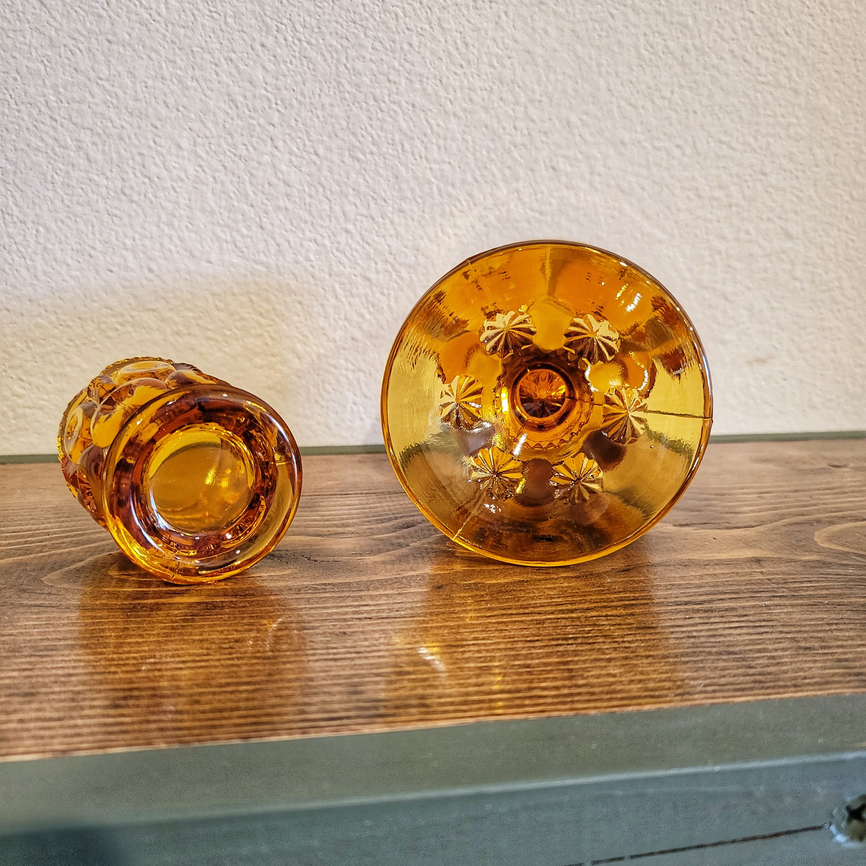 Vintage LE Smith Pressed Amber Glass Moon and Stars Toothpick Holder ...