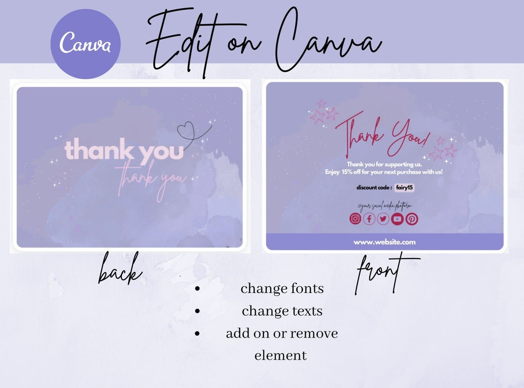 Thank You Card Template. Canva Editable and Printable - Etsy