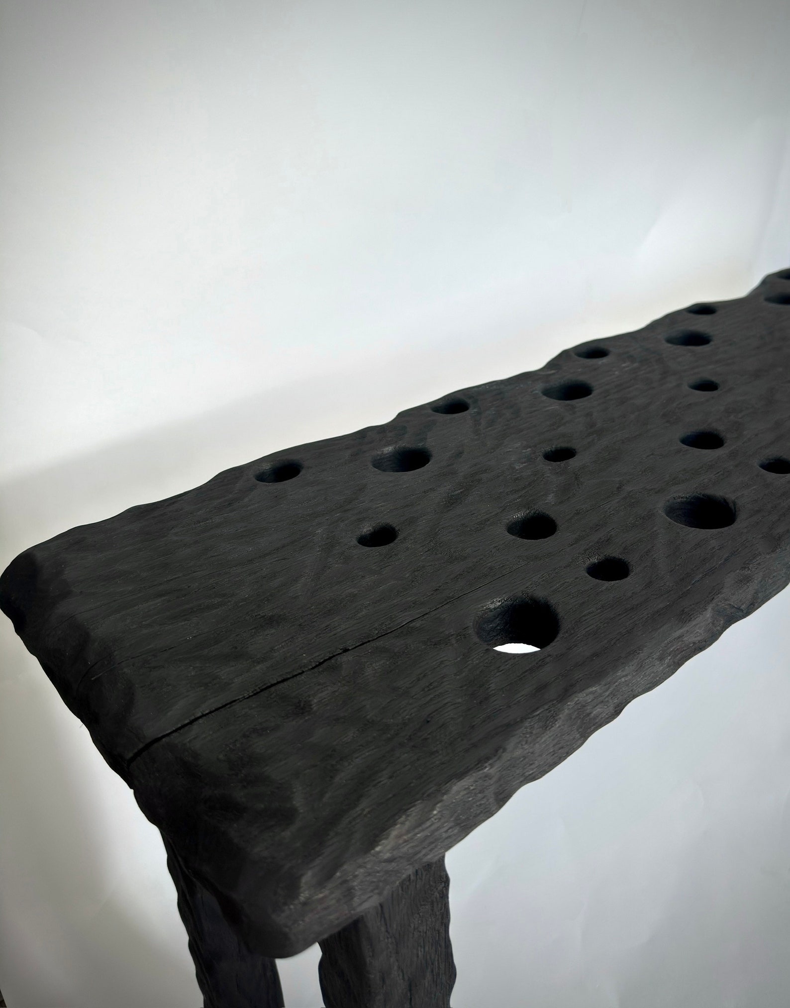 Yakisugi Sculpted Bench | Black Wood Accent Bench | Brutalist Wabi-sabi ...