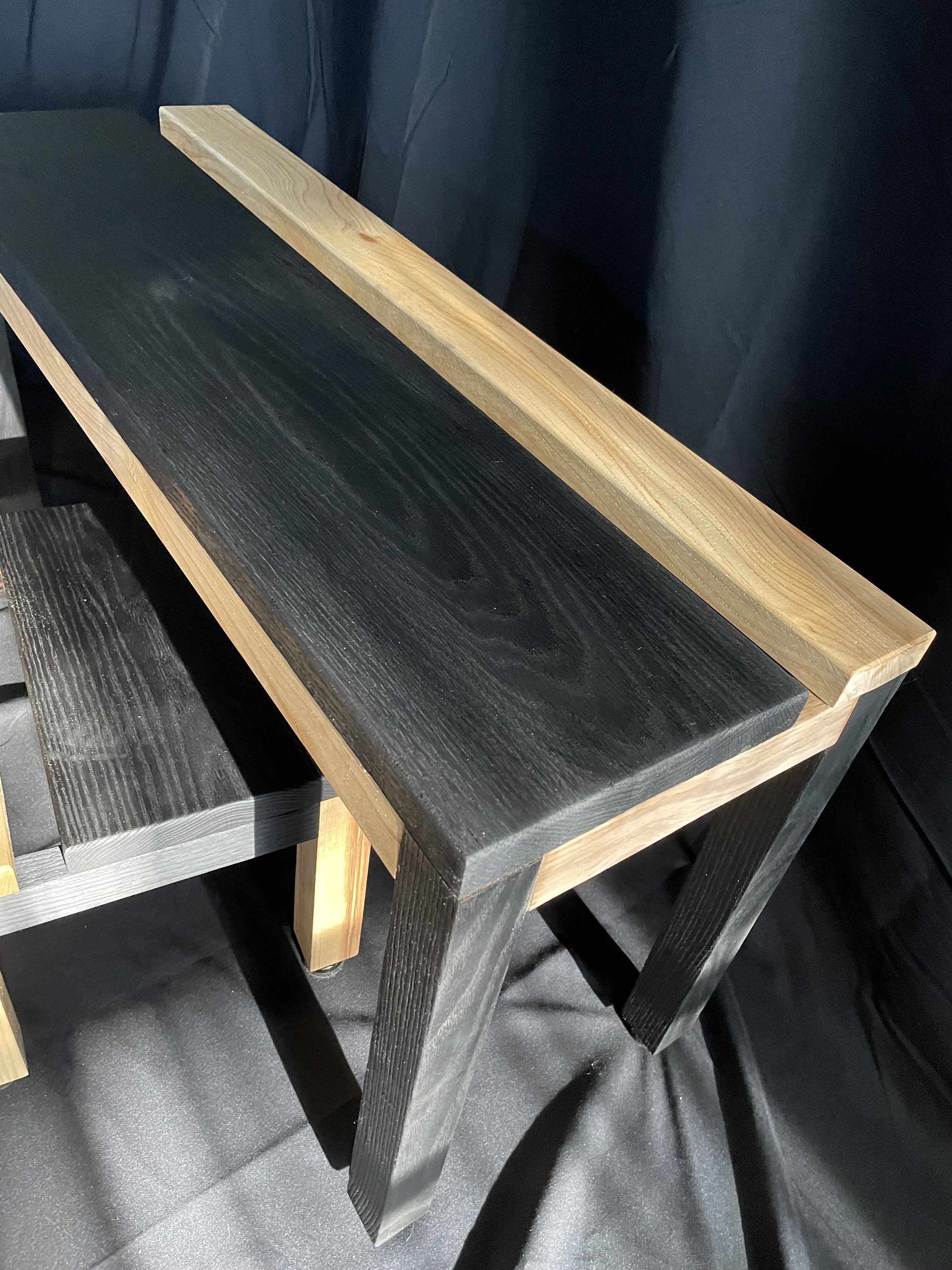 Shou Sugi Ban Charred Entryway Bench With Stool, Natural Hardwood ...