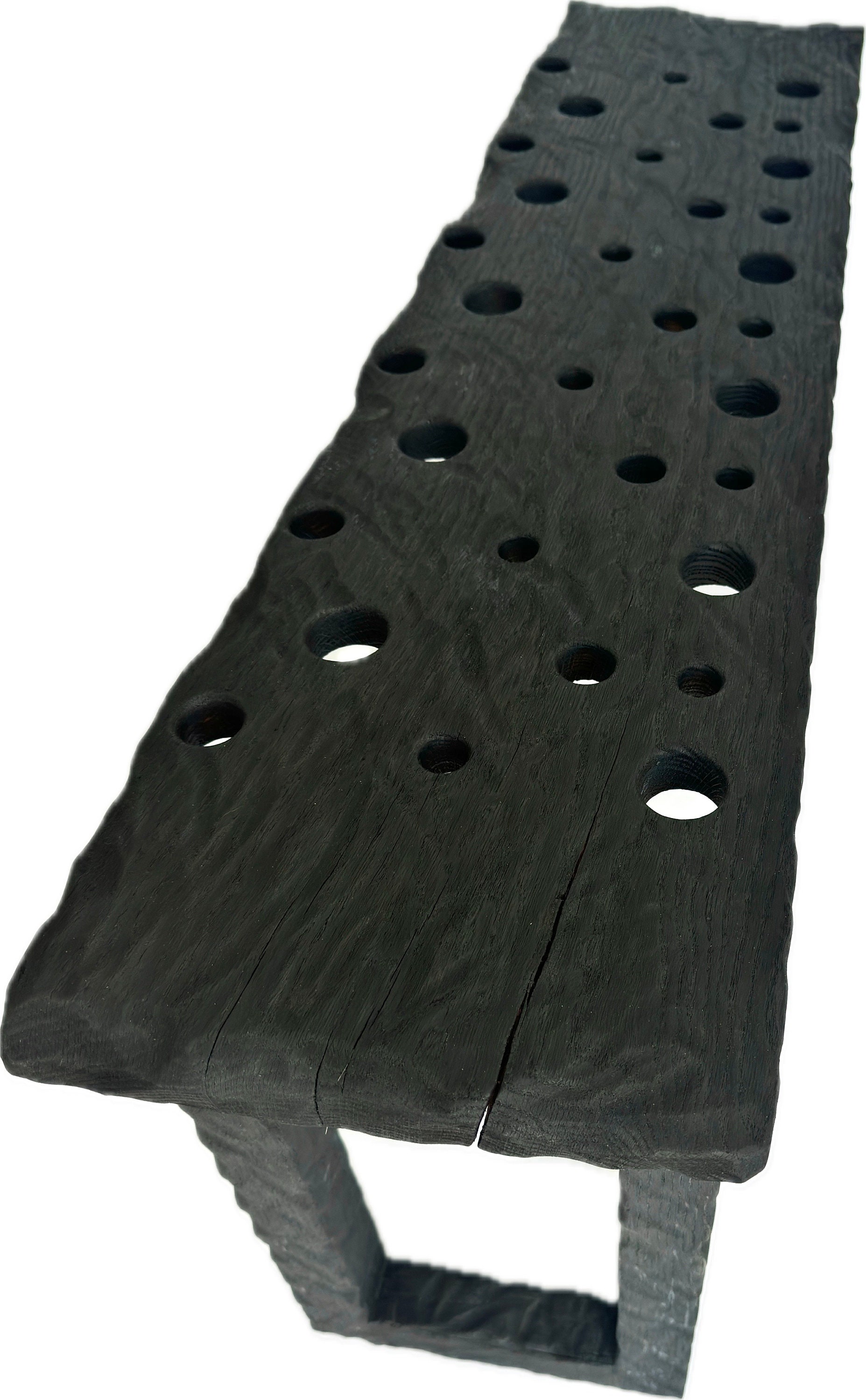 Yakisugi Sculpted Bench | Black Wood Accent Bench | Brutalist Wabi-sabi ...