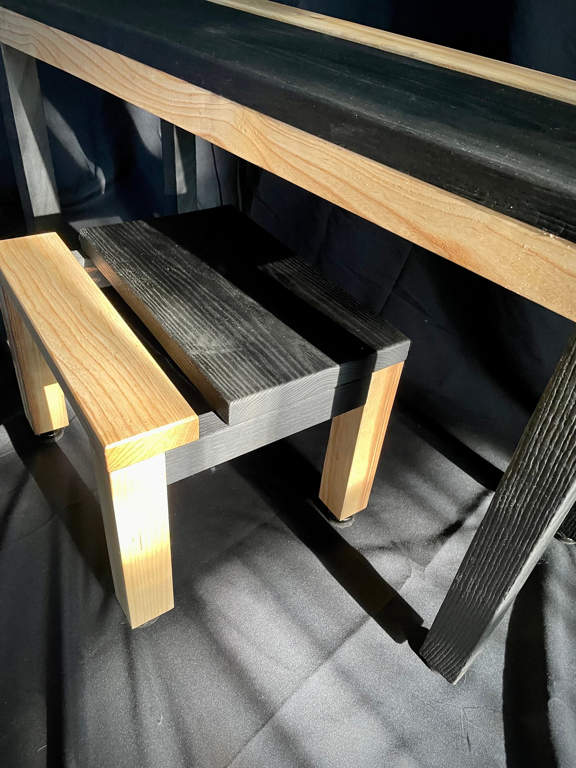 Shou Sugi Ban Charred Entryway Bench With Stool, Natural Hardwood ...