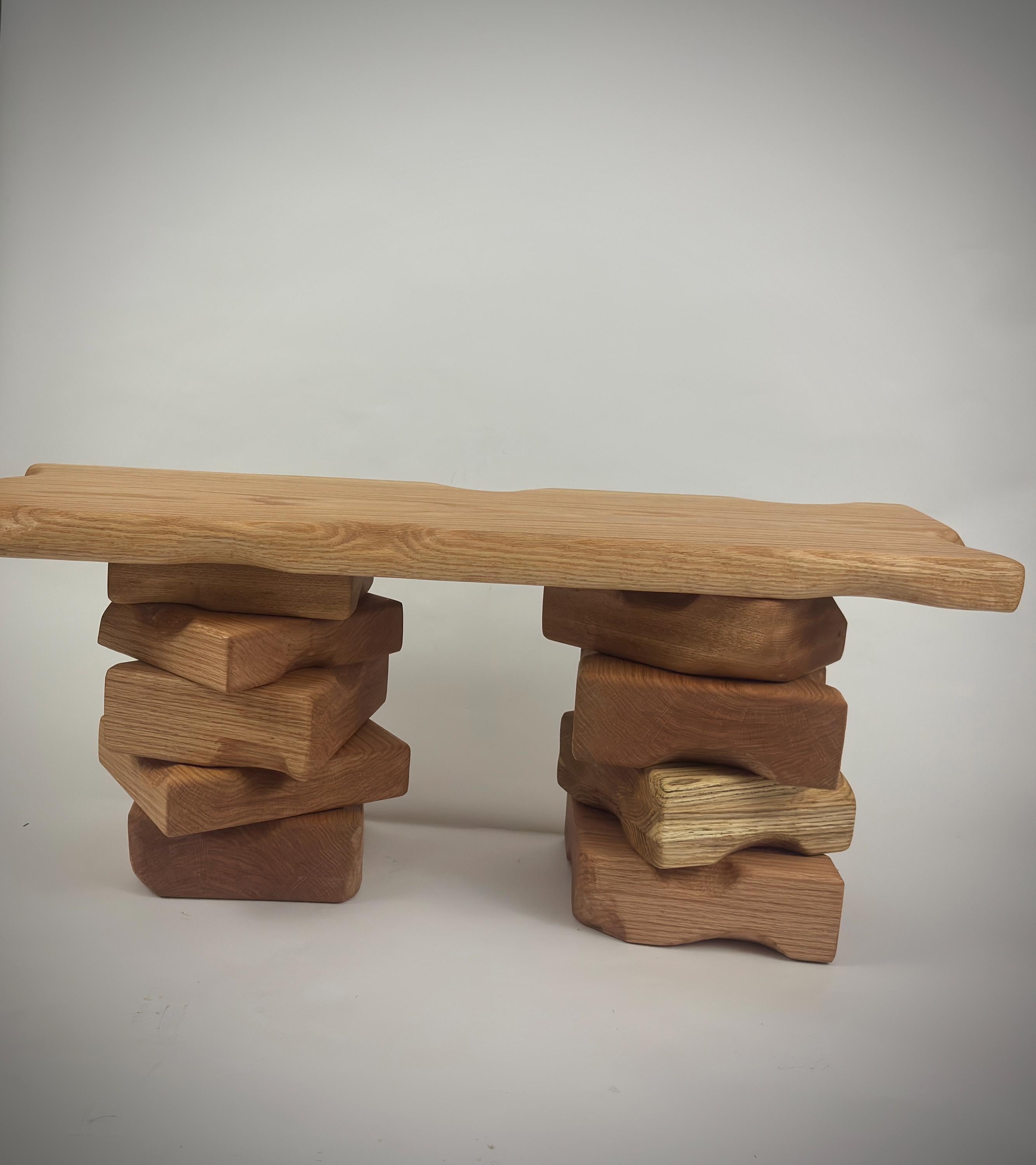 Sculptural Coffee Table: Decorative River Rock Bench, Solid Wood Oak ...