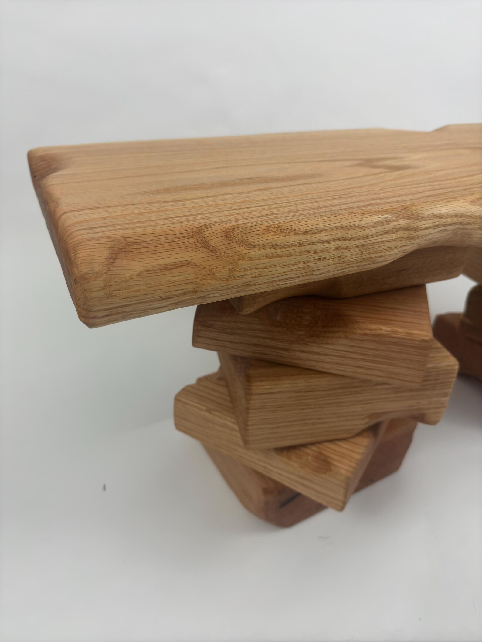 Sculptural Coffee Table: Decorative River Rock Bench, Solid Wood Oak ...