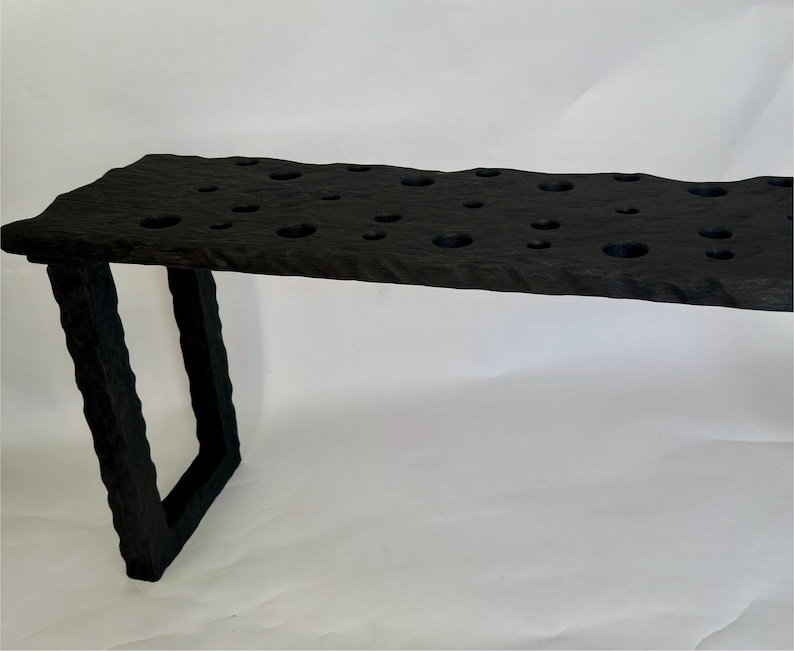 Yakisugi Sculpted Bench | Black Wood Accent Bench | Brutalist Wabi-sabi ...