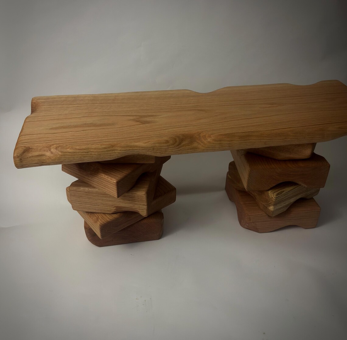 Sculptural Coffee Table: Decorative River Rock Bench, Solid Wood Oak ...