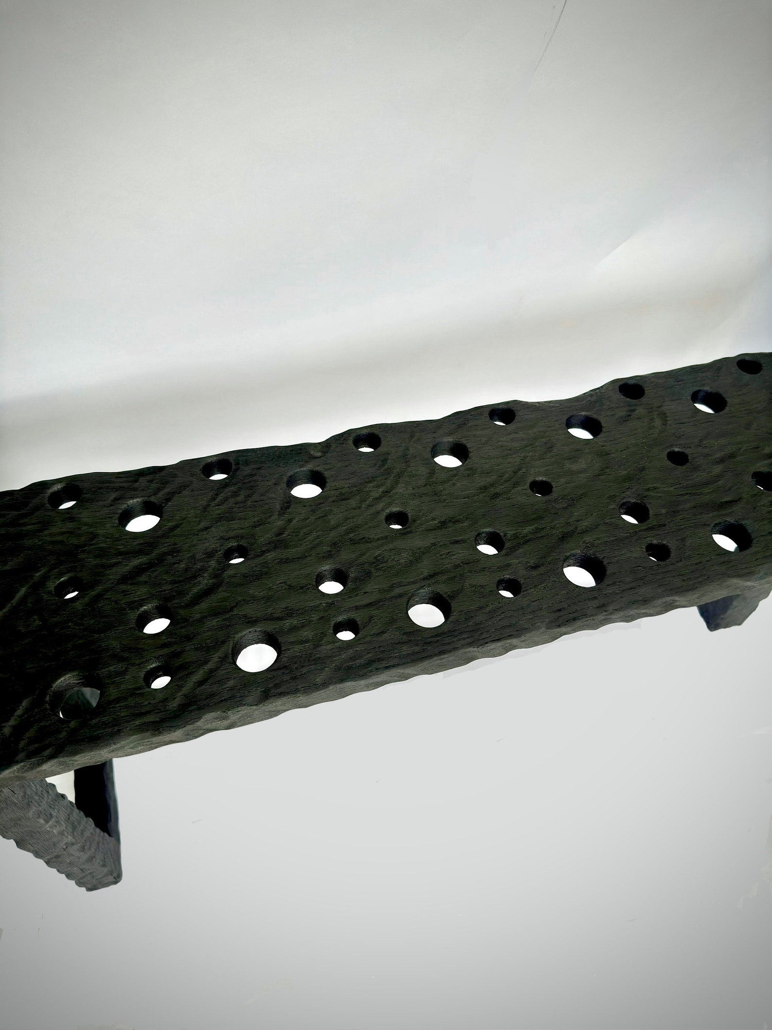 Yakisugi Sculpted Bench | Black Wood Accent Bench | Brutalist Wabi-sabi ...