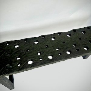 Yakisugi Sculpted Bench | Black Wood Accent Bench | Brutalist Wabi-sabi ...