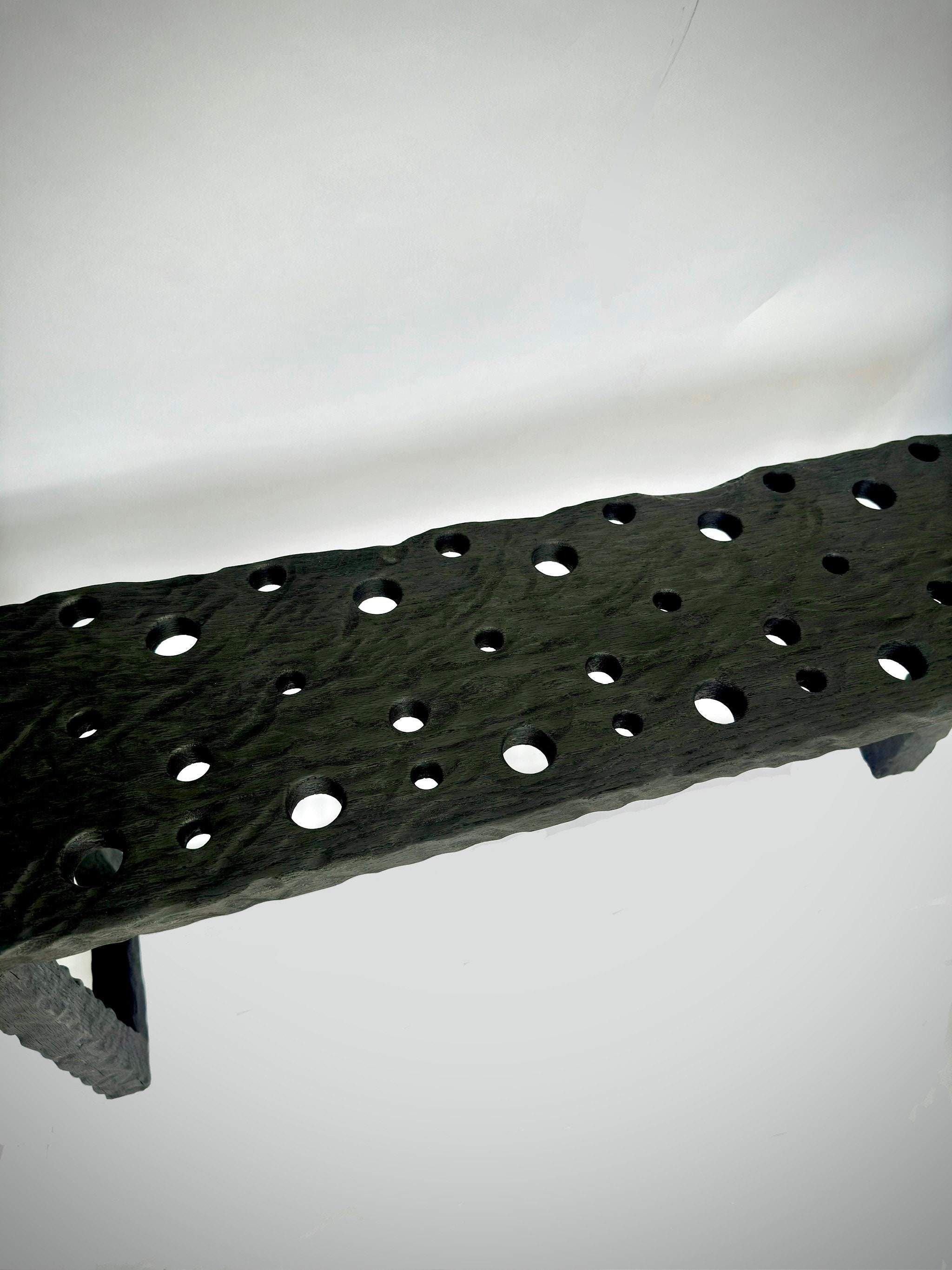 Yakisugi Sculpted Bench | Black Wood Accent Bench | Brutalist Wabi-sabi ...