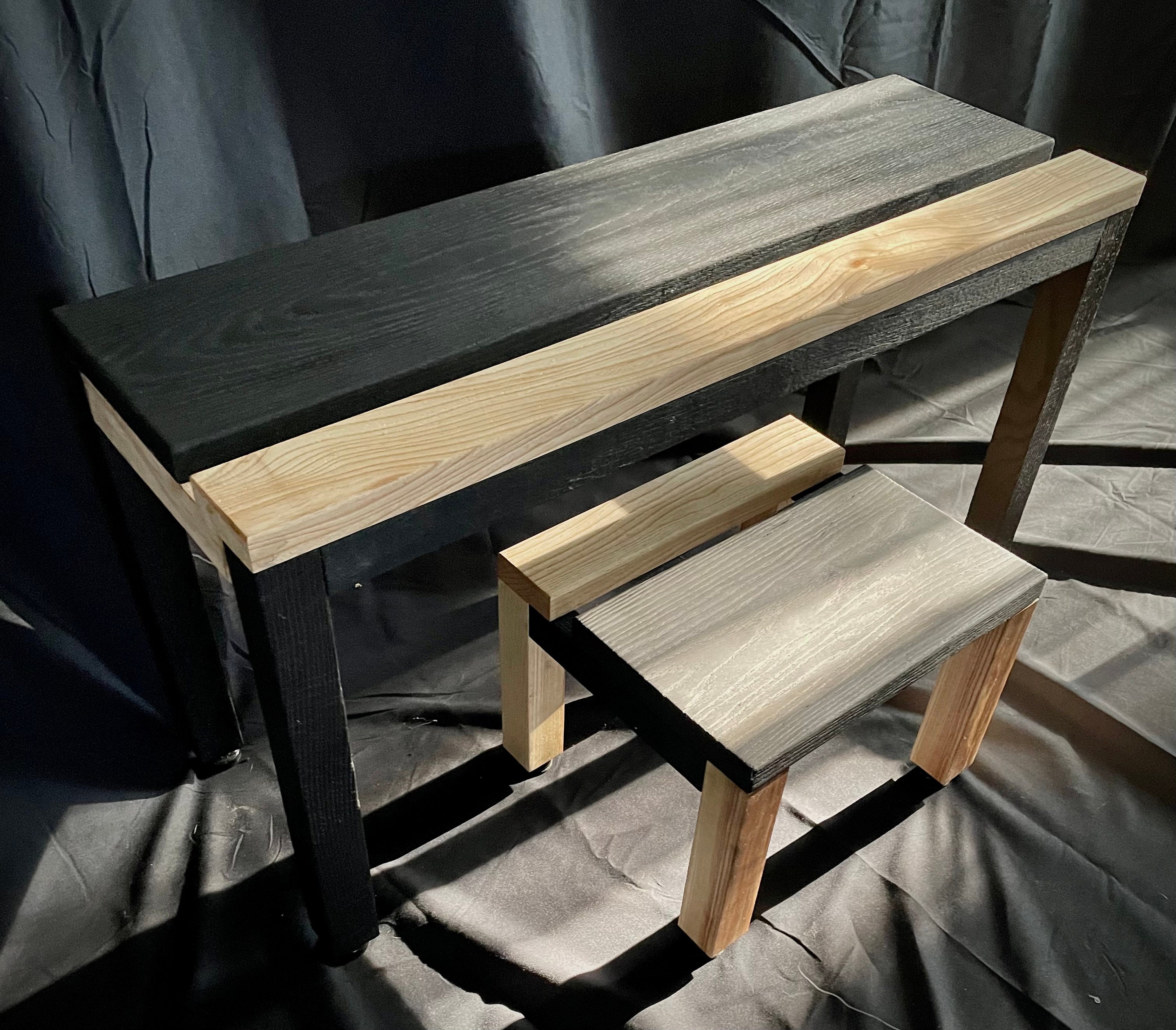 Shou Sugi Ban Charred Entryway Bench With Stool, Natural Hardwood ...