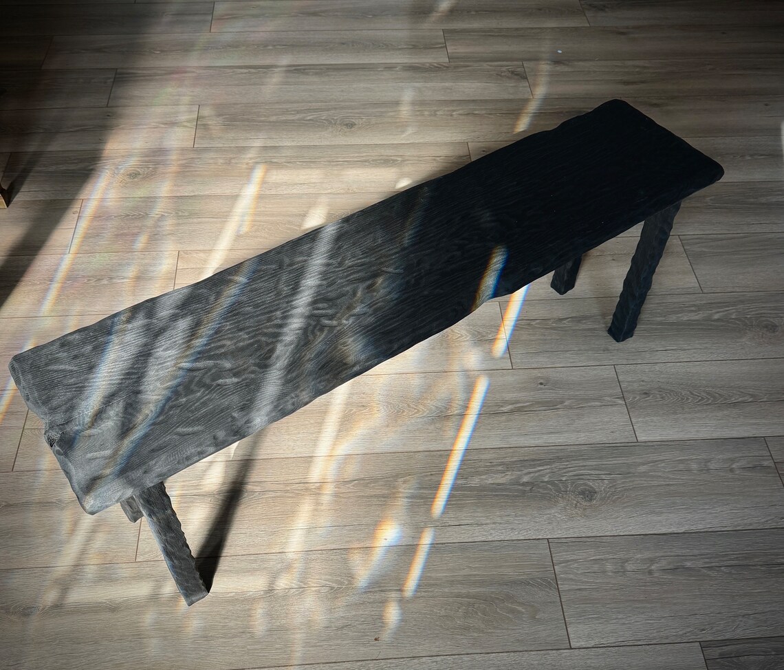 Yakisugi Sculpted Bench | Shou Sugi Ban Black Oak Bench | Wabi-sabi ...