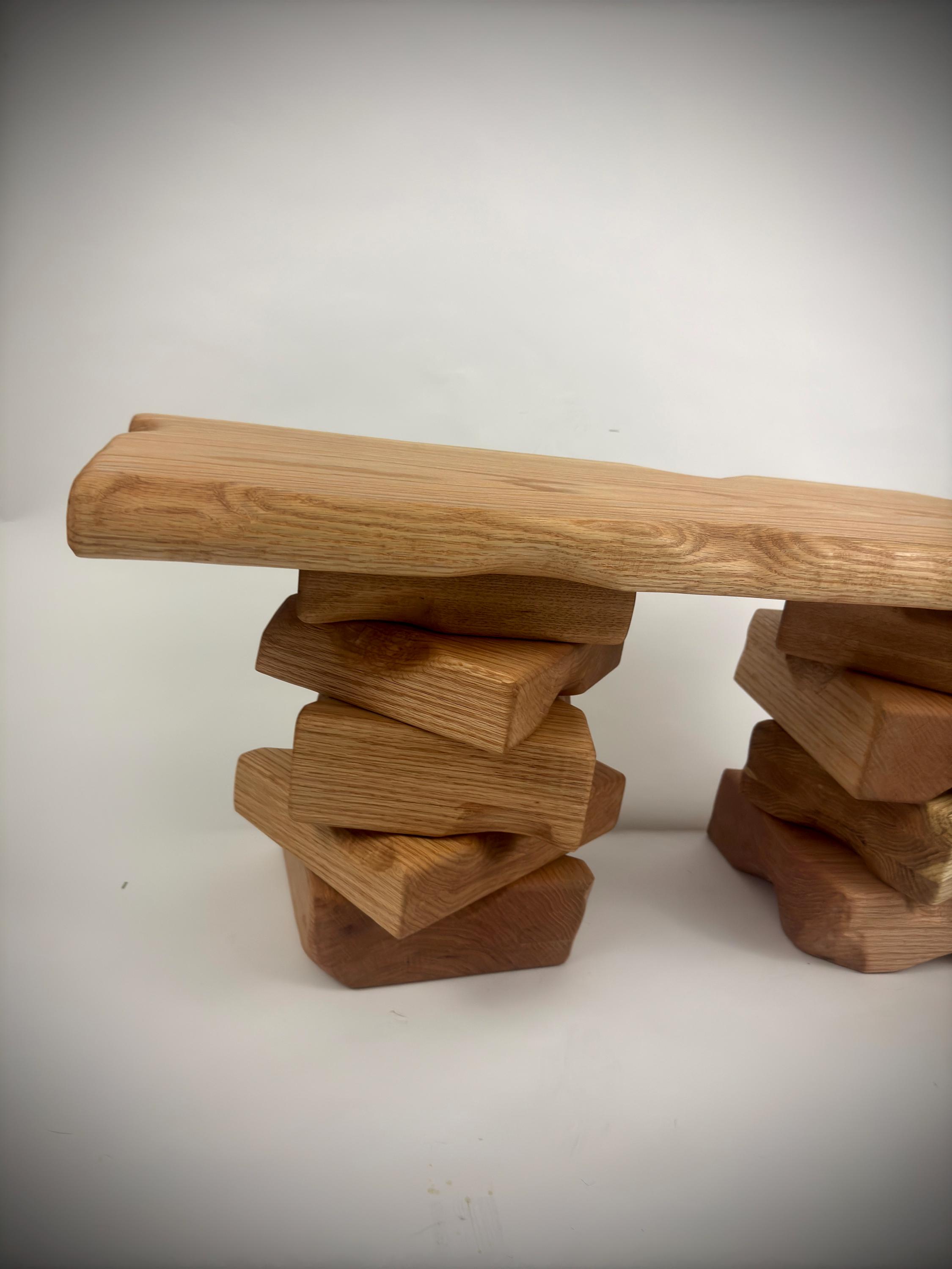 Sculptural Coffee Table: Decorative River Rock Bench, Solid Wood Oak ...