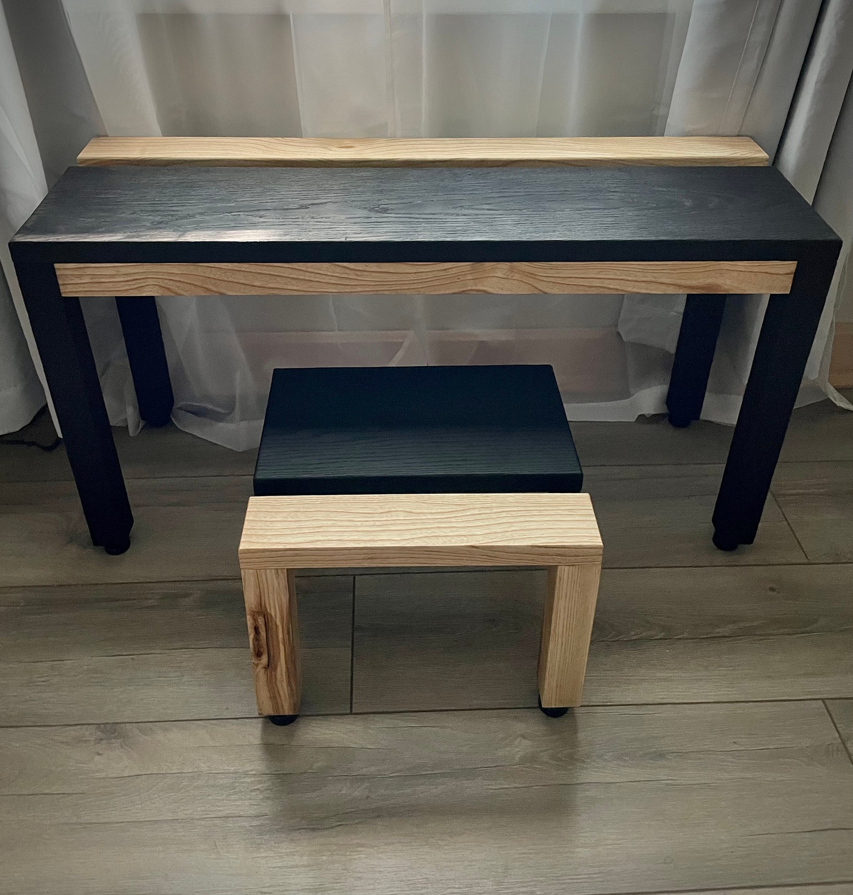 Shou Sugi Ban Charred Entryway Bench With Stool, Natural Hardwood ...