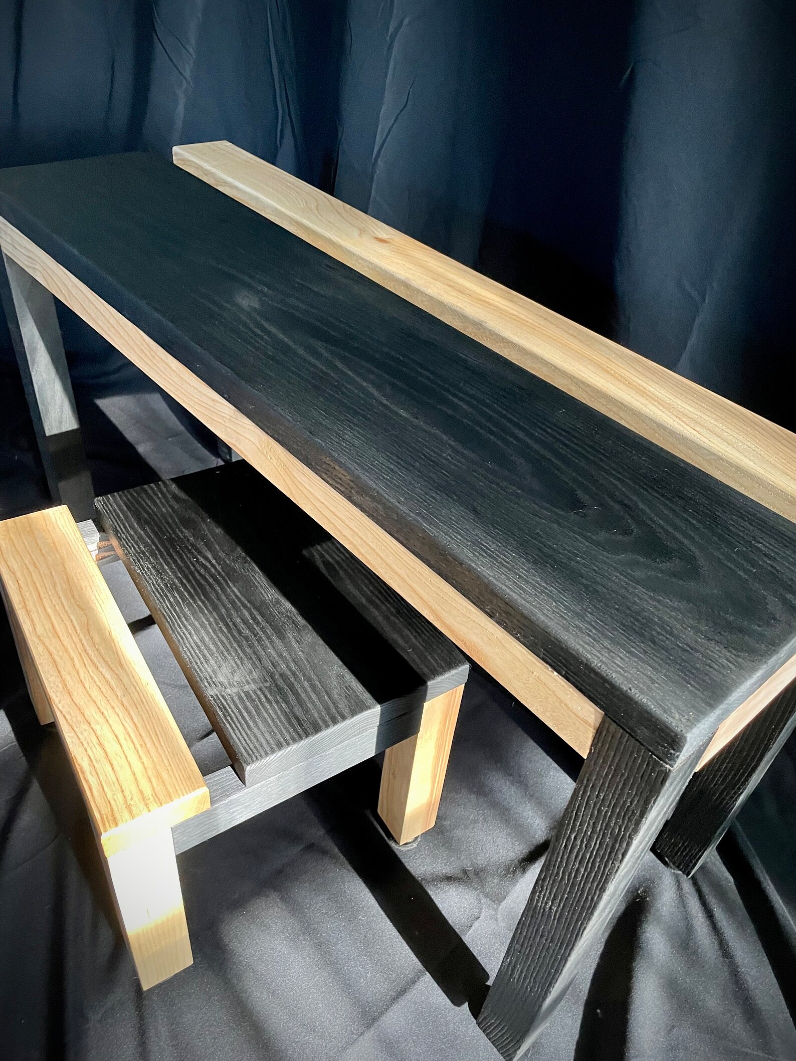 Shou Sugi Ban Charred Entryway Bench With Stool, Natural Hardwood ...