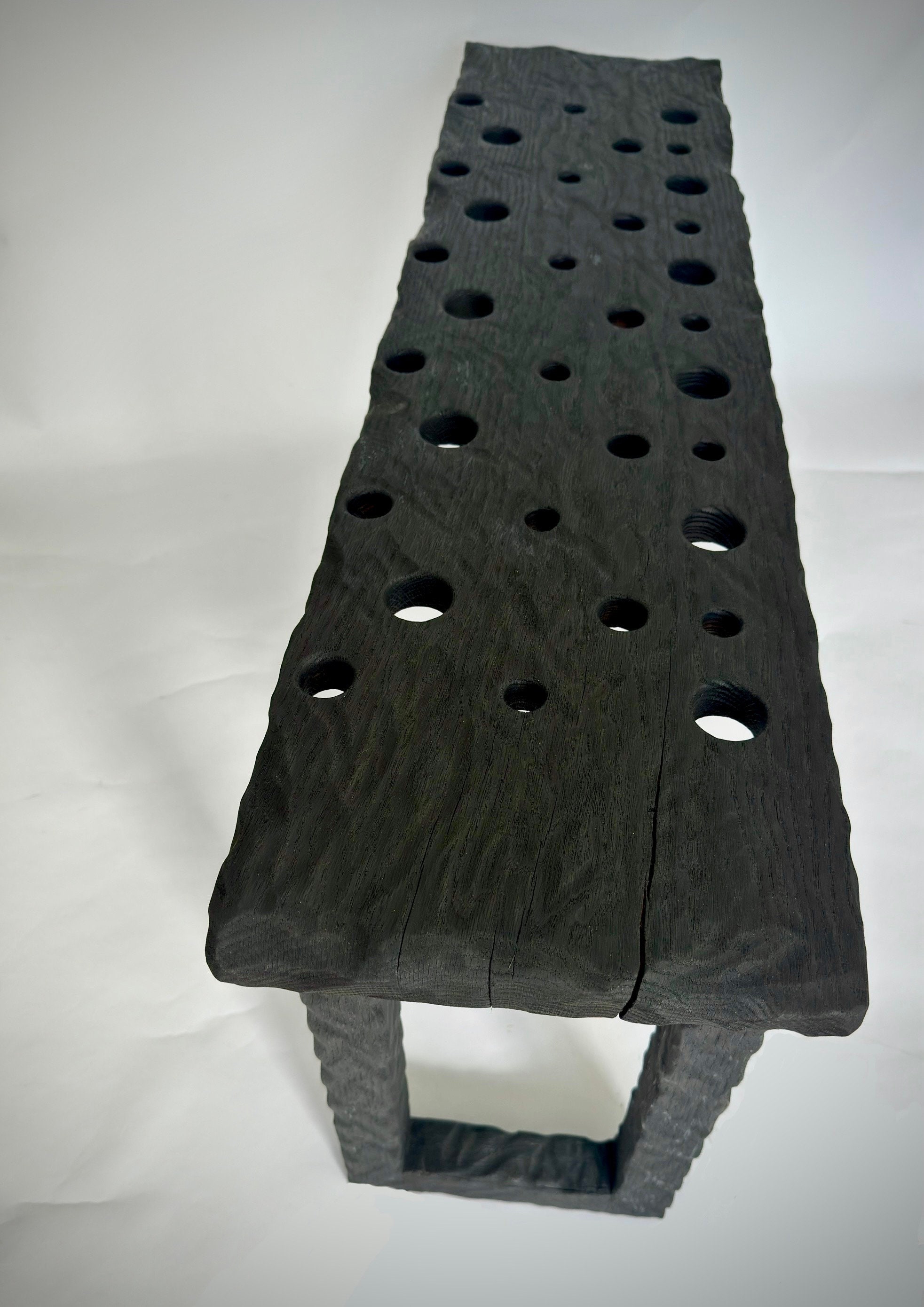 Yakisugi Sculpted Bench | Black Wood Accent Bench | Brutalist Wabi-sabi ...