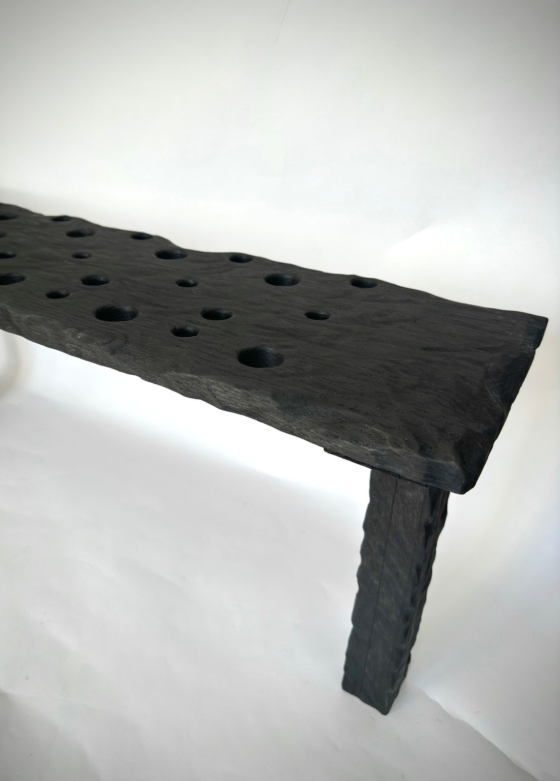 Yakisugi Sculpted Bench | Black Wood Accent Bench | Brutalist Wabi-sabi ...