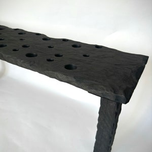 Yakisugi Sculpted Bench | Black Wood Accent Bench | Brutalist Wabi-sabi ...