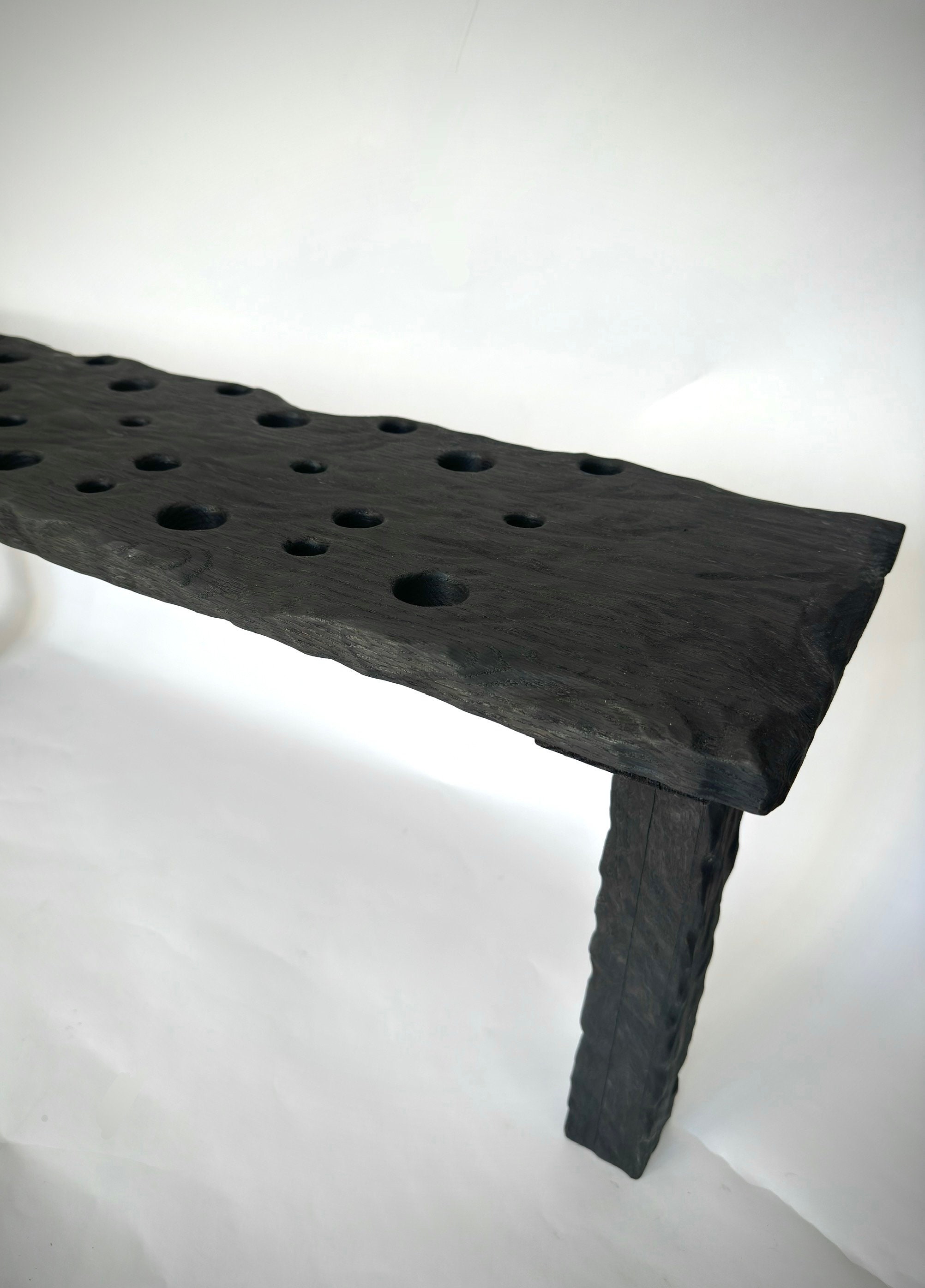 Yakisugi Sculpted Bench | Black Wood Accent Bench | Brutalist Wabi-sabi ...