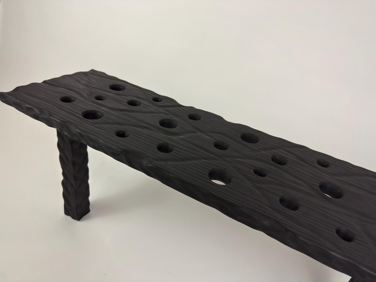 Yakisugi Sculpted Bench | Black Wood Accent Bench | Brutalist Wabi-sabi ...