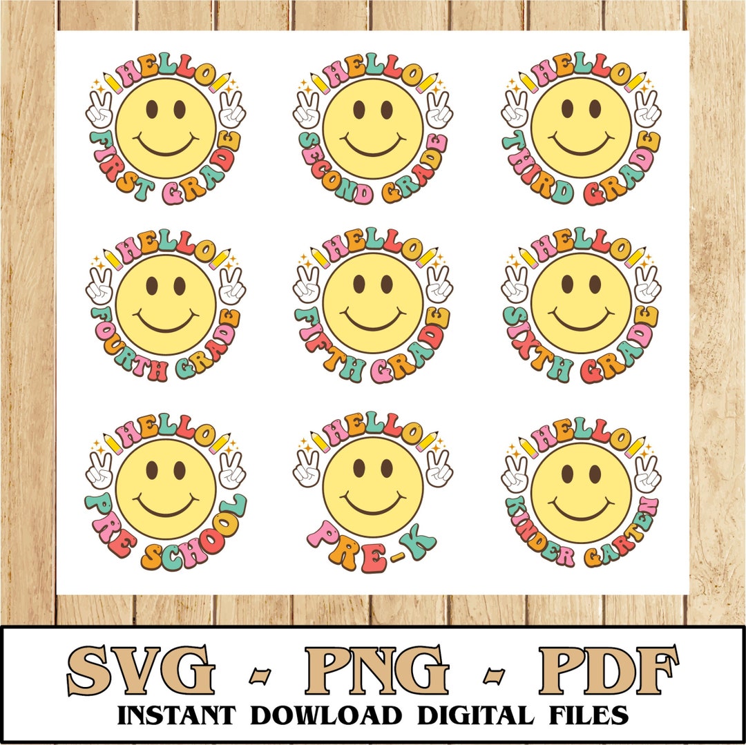 Hello Back to School SVG PDF Smiley Face Retro Smiley - Etsy