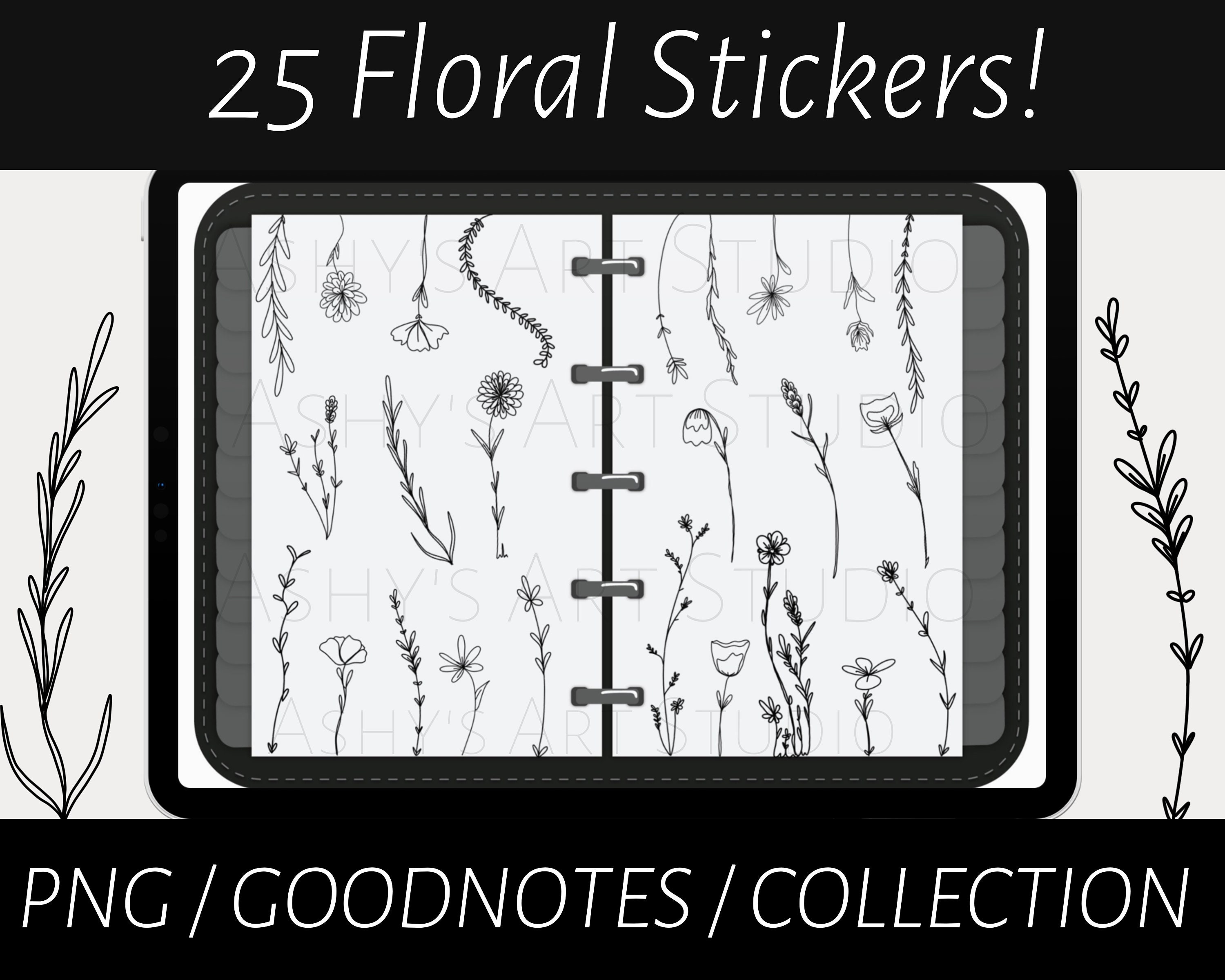Floral Goodnotes Stickers, Flower Stickers, Digital Stickers, Journal ...