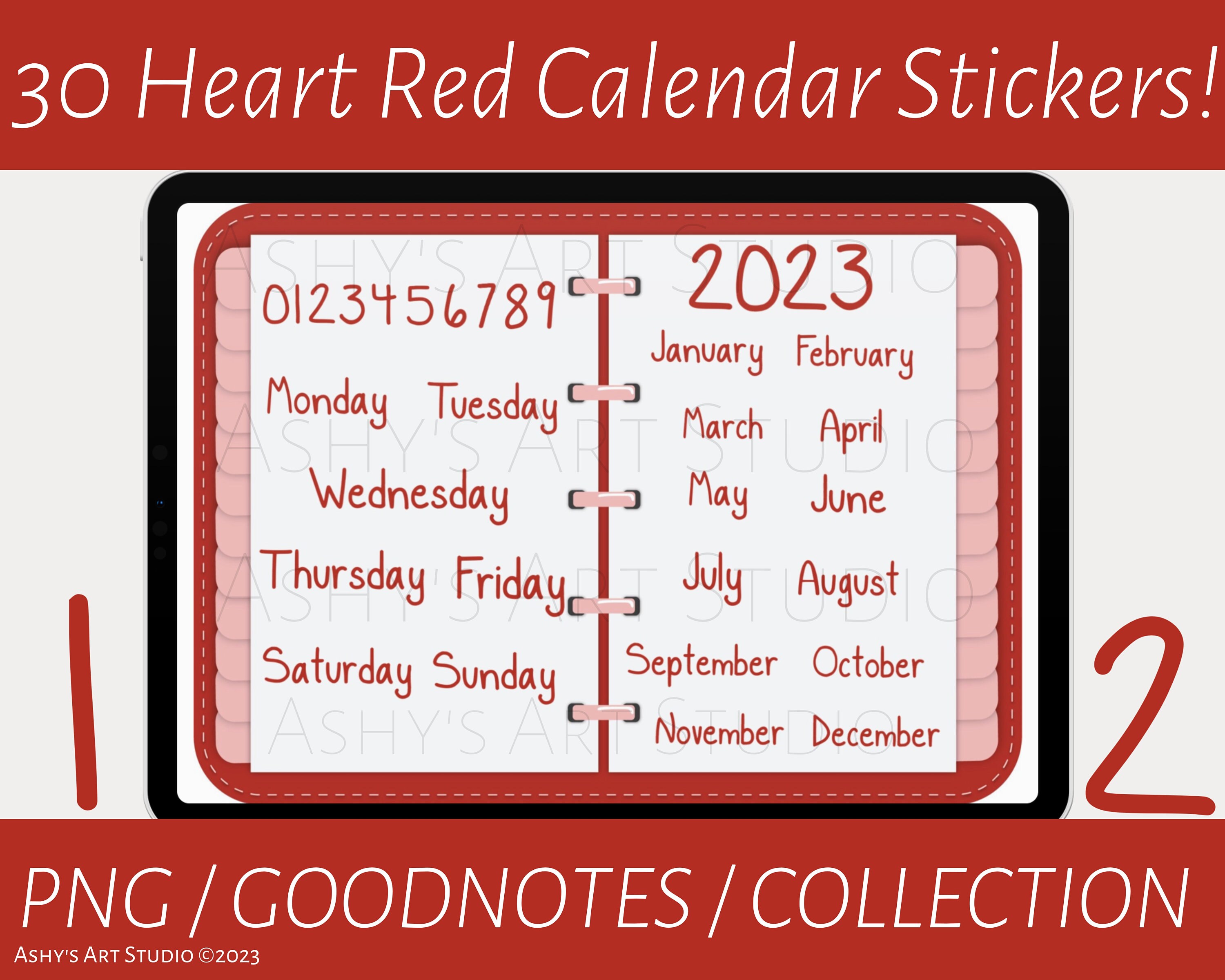Heart Red Goodnotes Calendar Stickers, Digital Calendar, Goodnotes ...