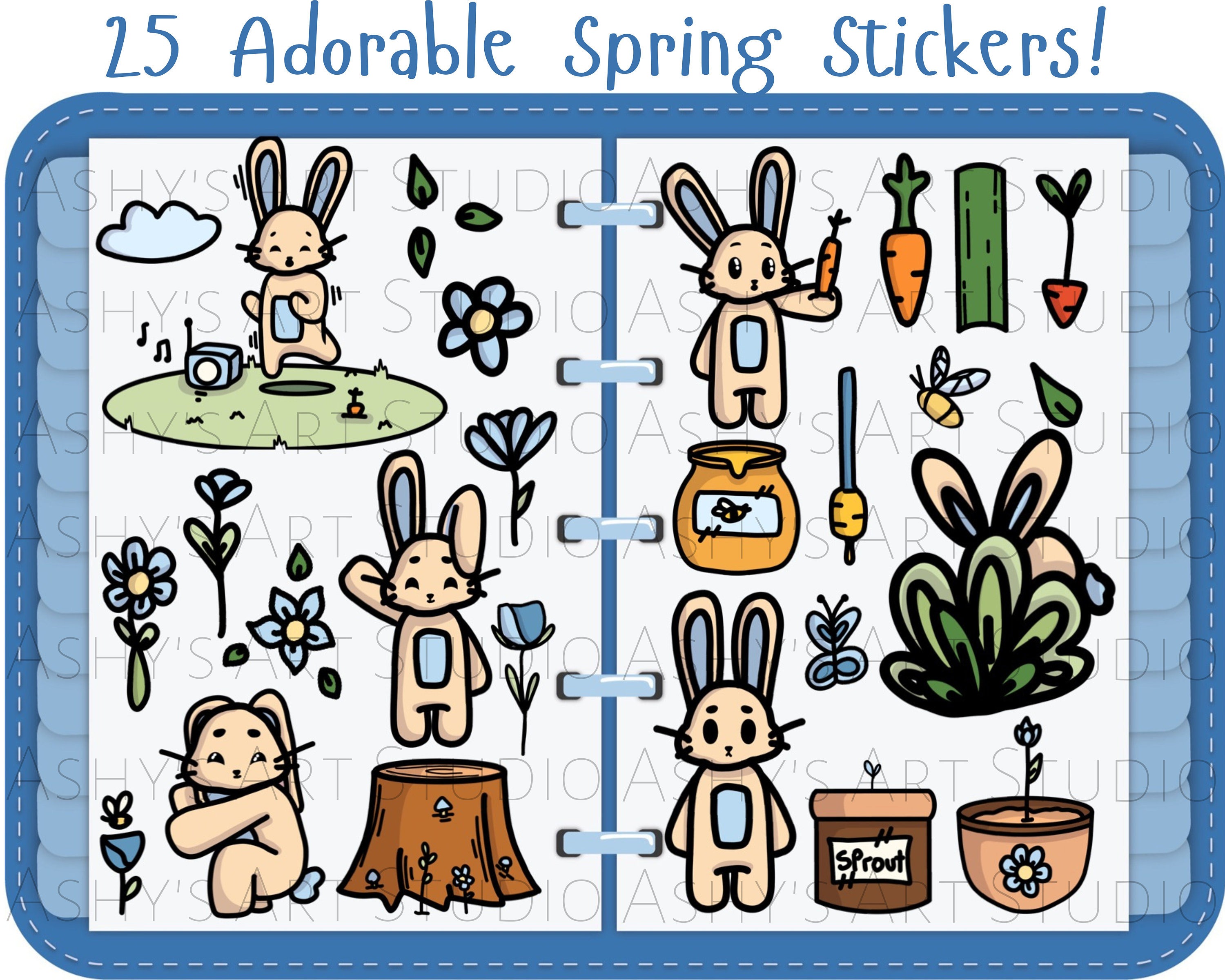 Blue Spring, Bunny, Goodnotes Stickers, Kawaii, Animals, Bunny ...