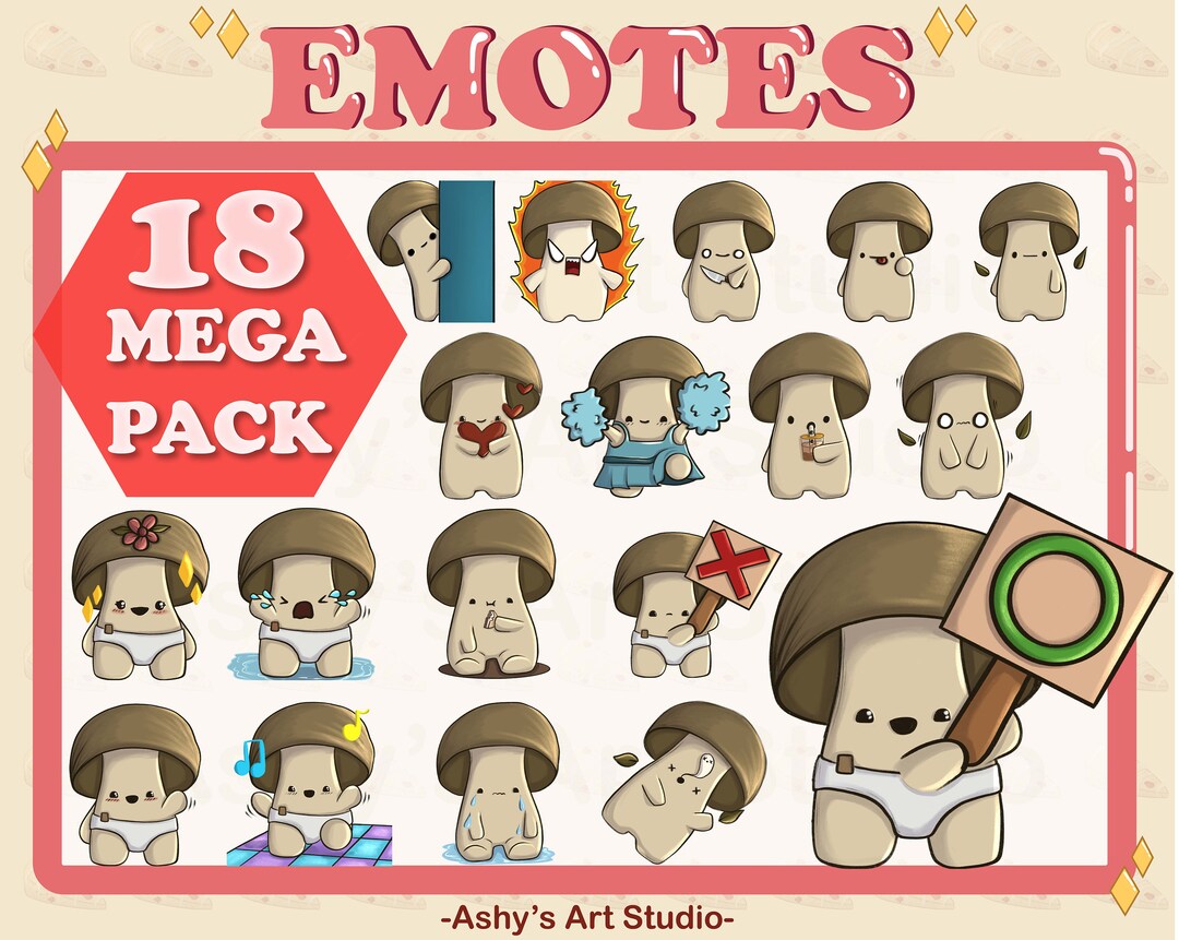 MUSHROOM EMOTES MEGA Pack | Twitch | Youtube | Discord | Emote | Kawaii ...