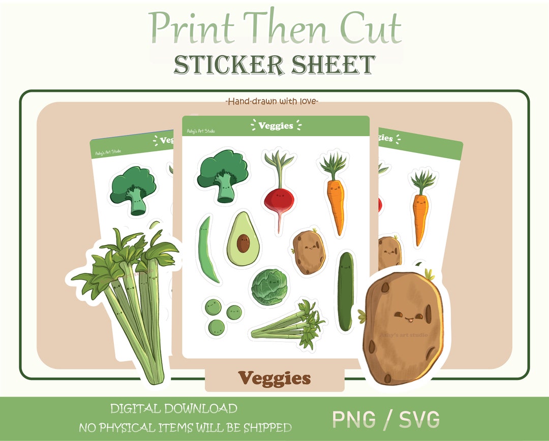 Printable Veggies Sticker Sheet, Cricut, Silhouette, Stickers, Print ...