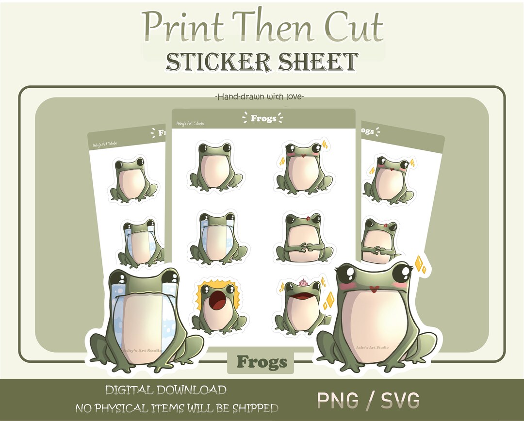 Printable Frog Sticker Sheet, Cricut, Silhouette, Toad Stickers, Print ...