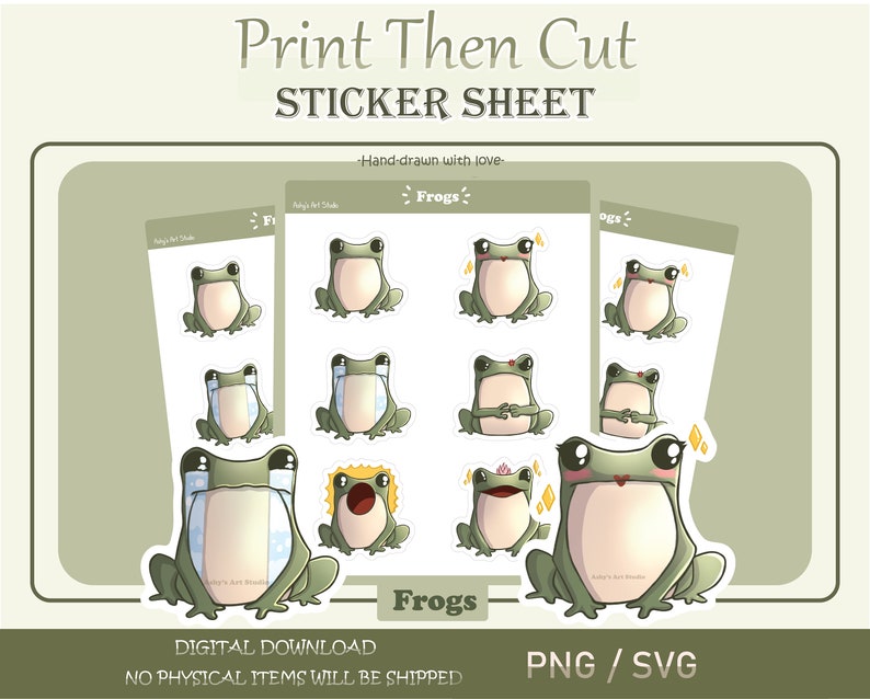 Printable Frog Sticker Sheet, Cricut, Silhouette, Toad Stickers, Print ...