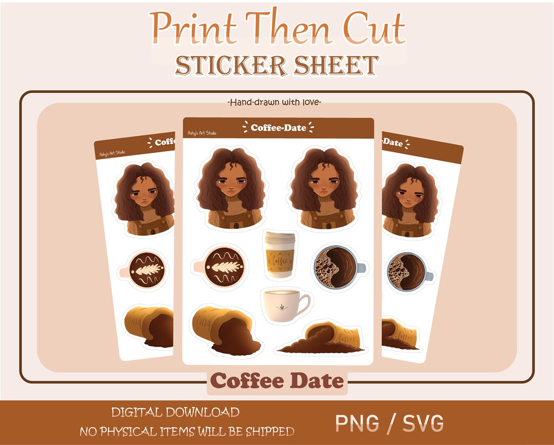 Printable Coffee Date Sticker Sheet, Cricut, Silhouette, Fall Coffee ...