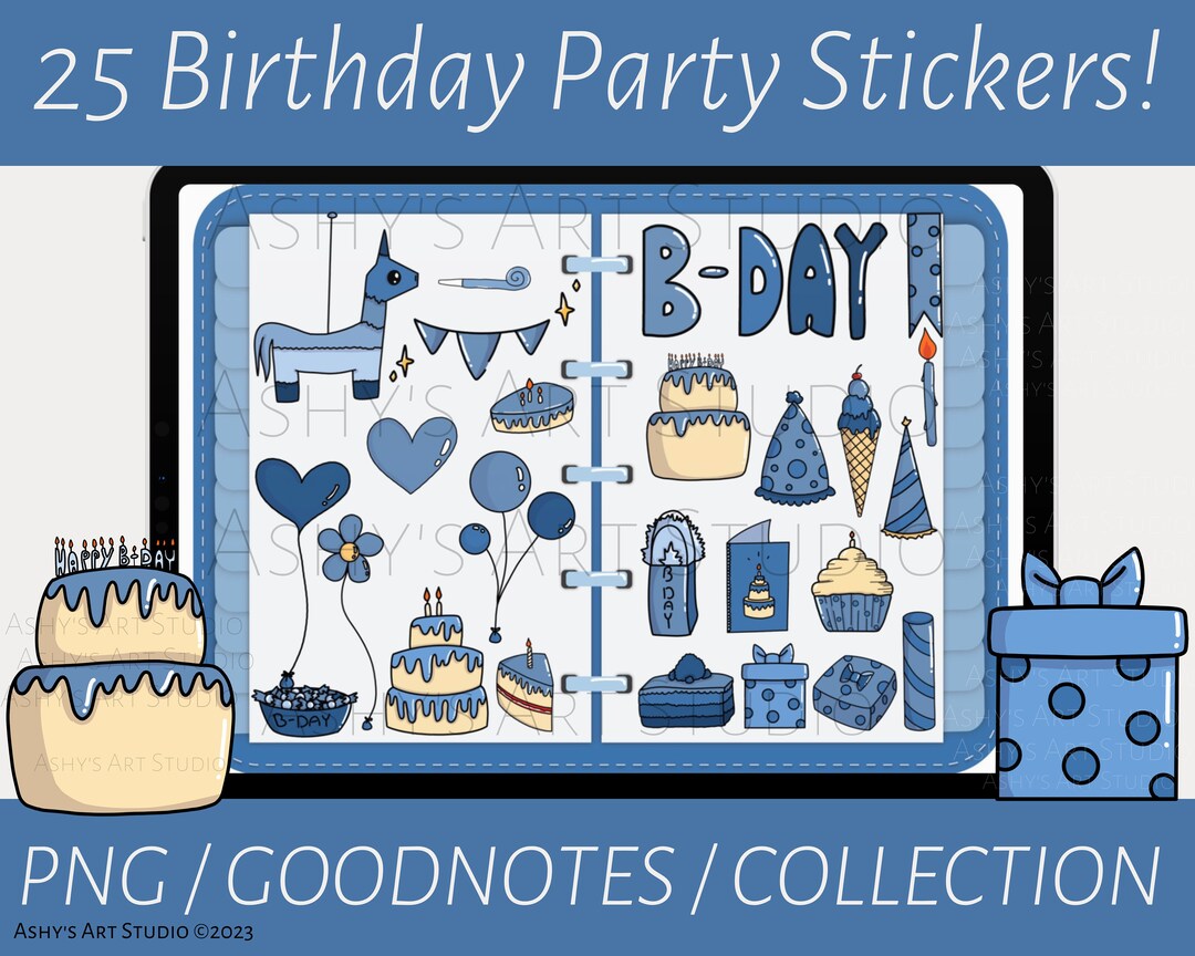 Blue Birthday Stickers, Birthday Goodnotes, Planner Stickers, Birthday ...