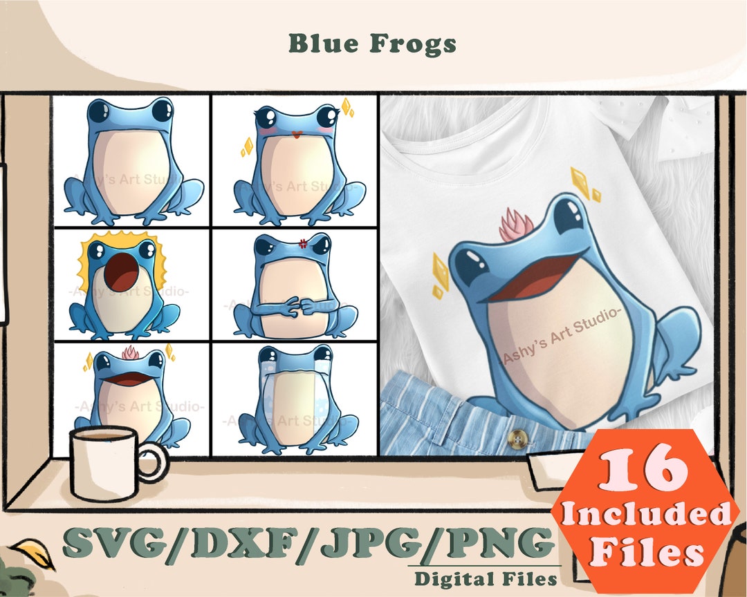 Kawaii Blue Frogs, Frog Sticker, Frog Svg, Cricut, Silhouette, Print ...