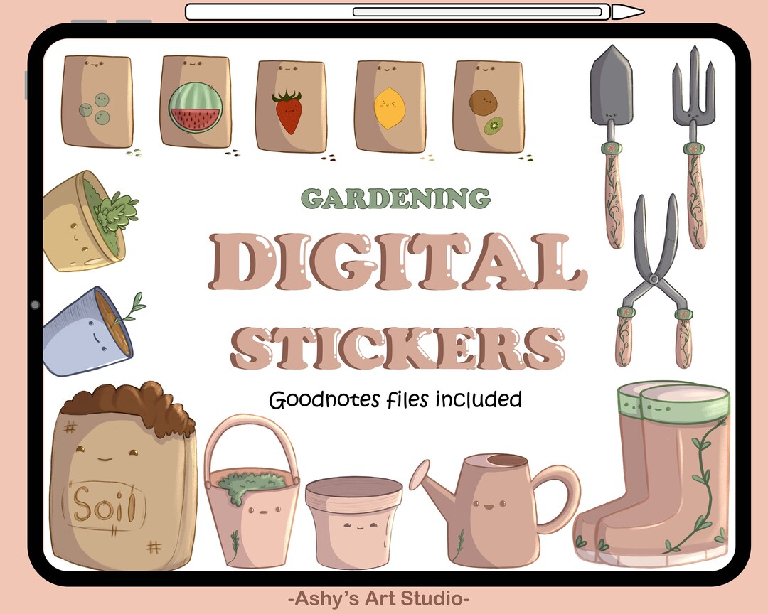 DIGITAL GARDEN STICKERS | Goodnotes Stickers | Cute Garden | iPad ...