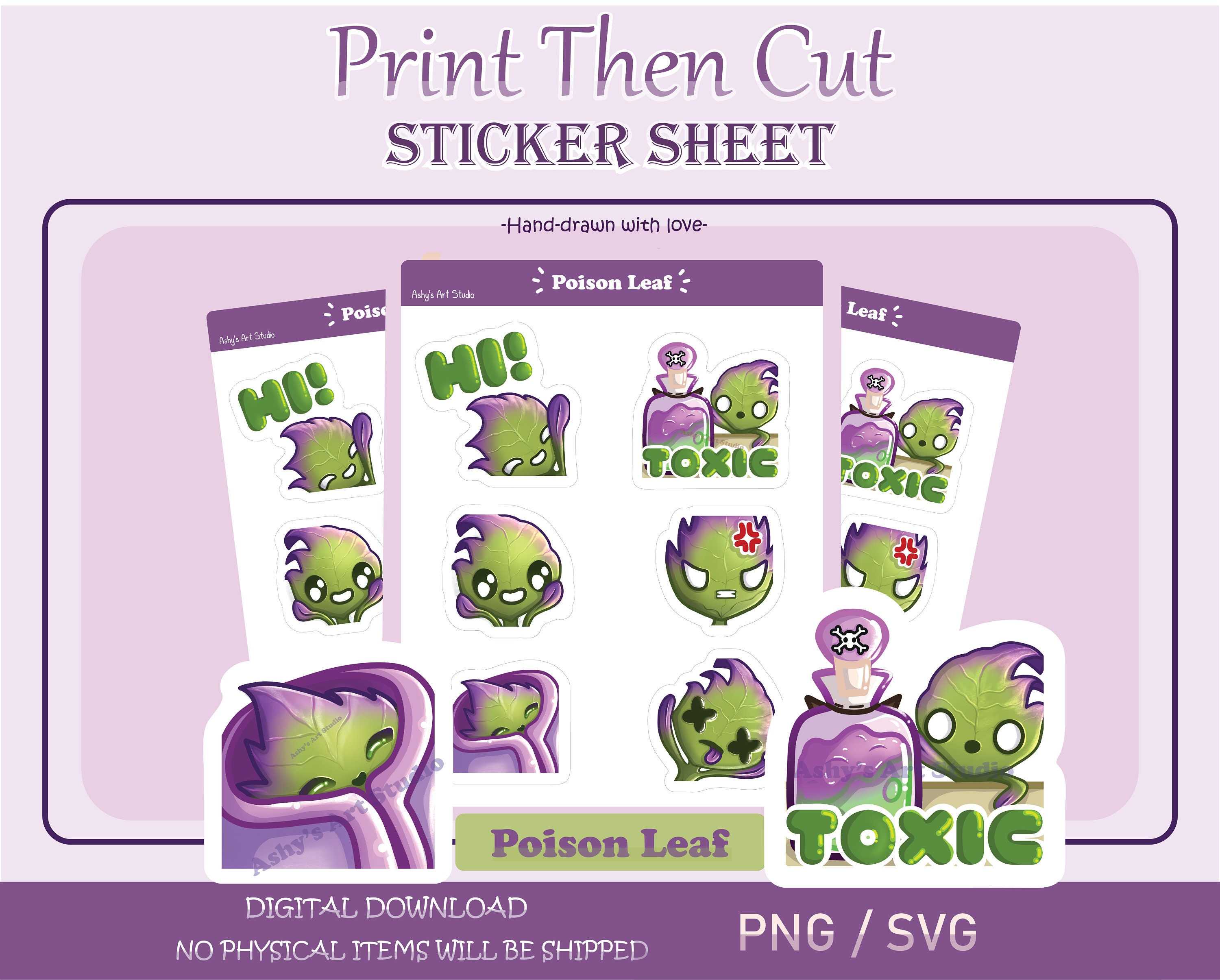 Printable Poison Leaf Sticker Sheet, Cricut, Silhouette, Poison Ivy ...