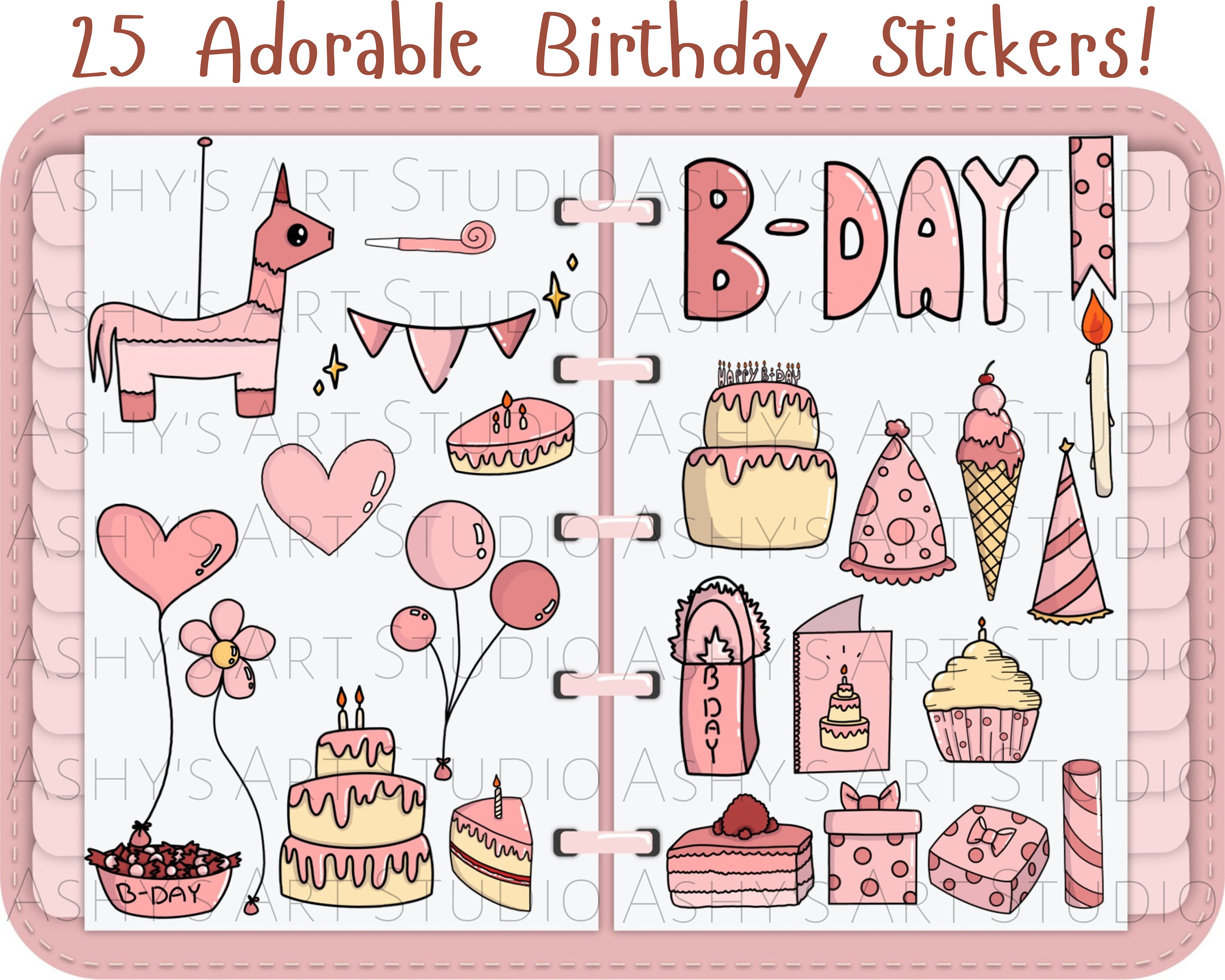 Pink Birthday Stickers, Birthday Goodnotes, Planner Stickers, Birthday ...