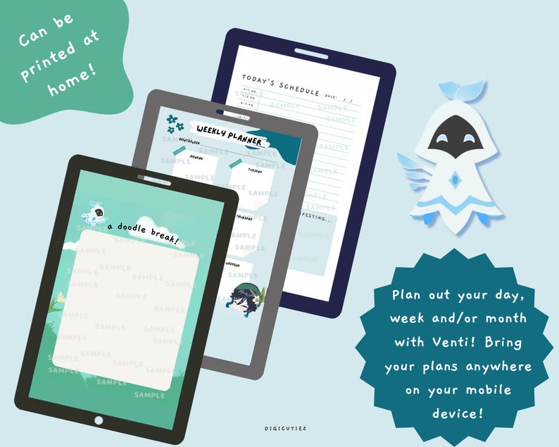 Undated Venti Genshin Impact Daily/weekly Planners Printable Digital Planner Kawaii iPad Planner ...