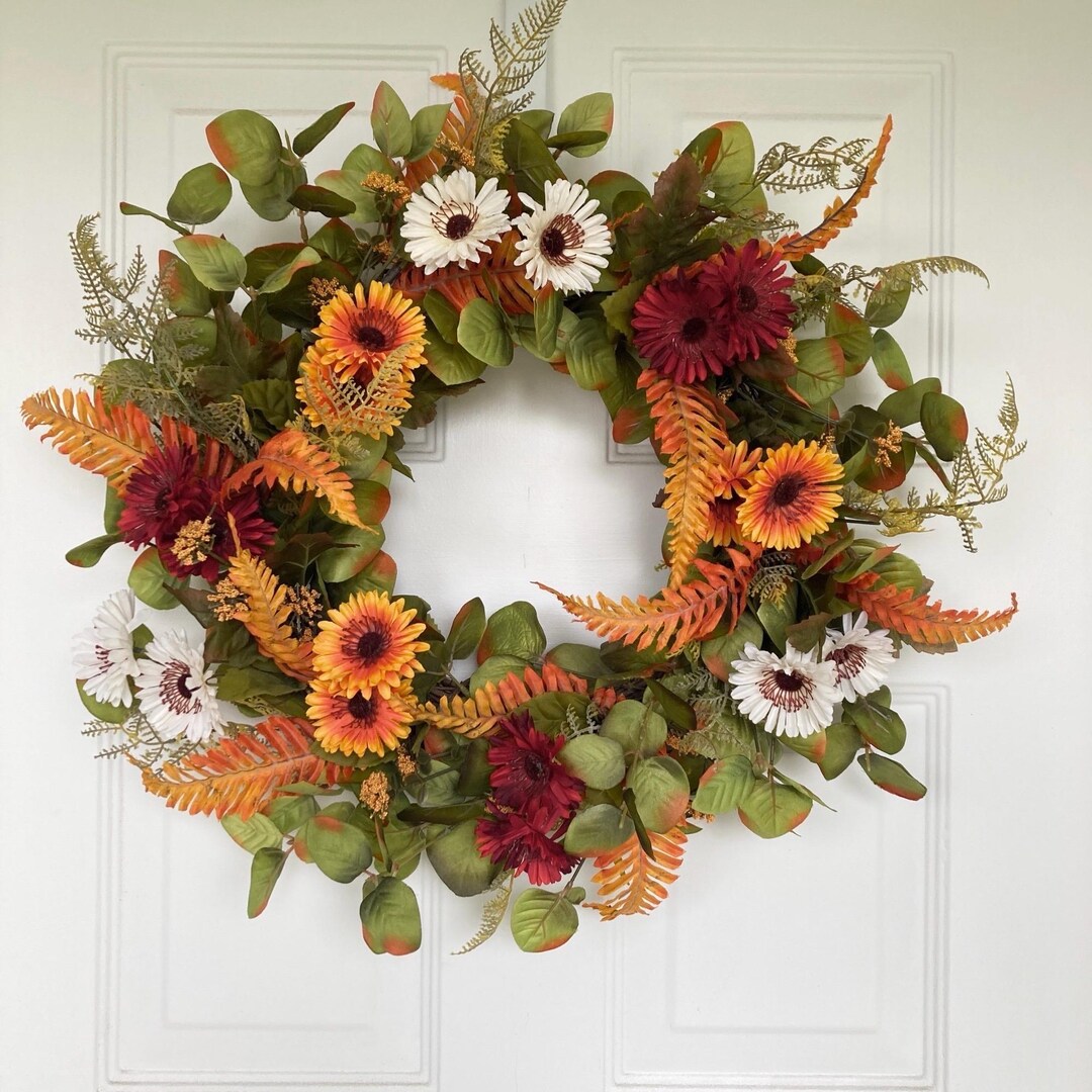 Autumn Fern and Daisy Wreath, Rustic Harvest Home Decor - Etsy