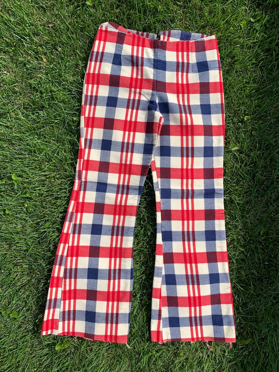 RARE Vintage 1950s Red White and Blue Back Zipper Plaid Flared Trouser ...