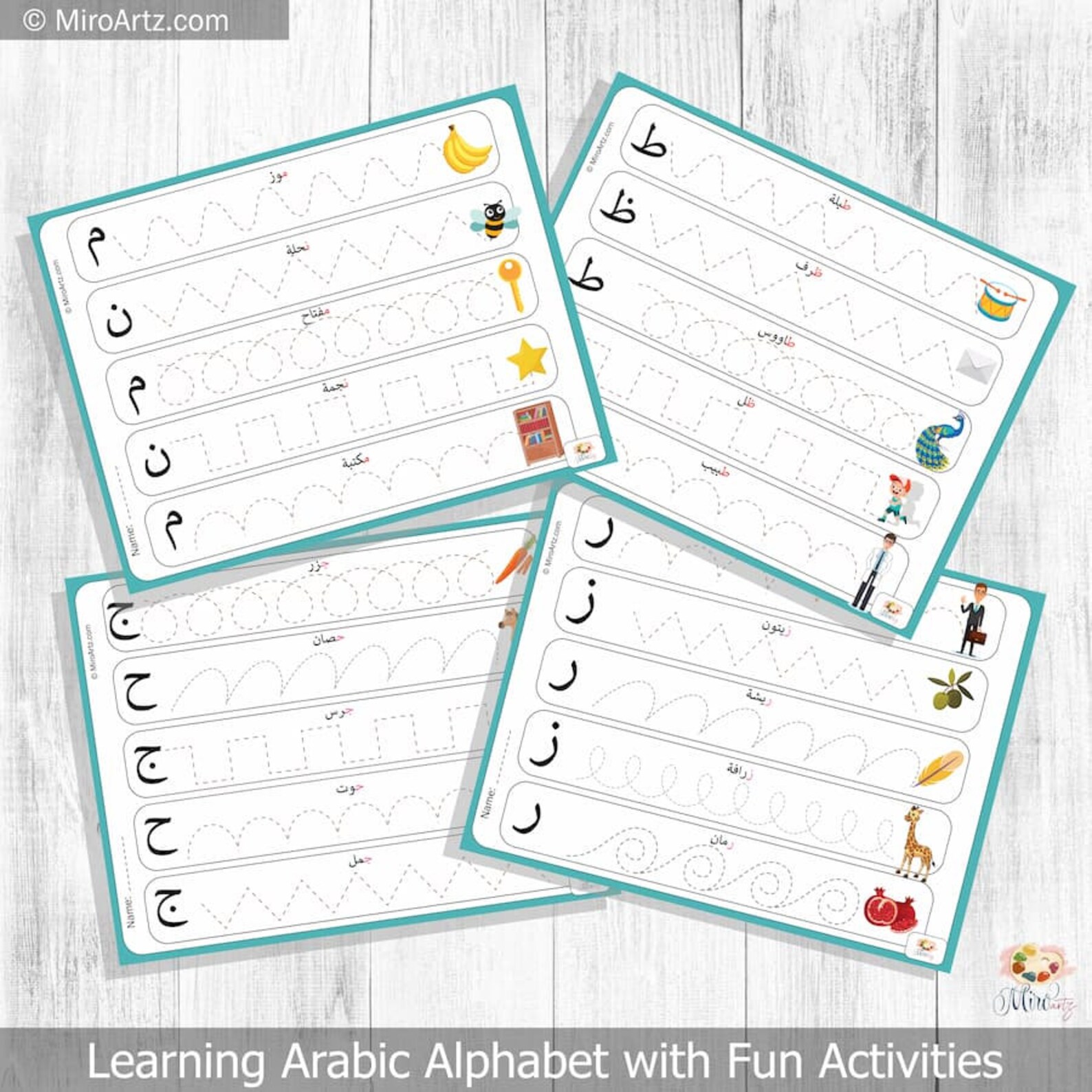 Printable Arabic Alphabet Tracing Worksheets, Arabic Letters for ...