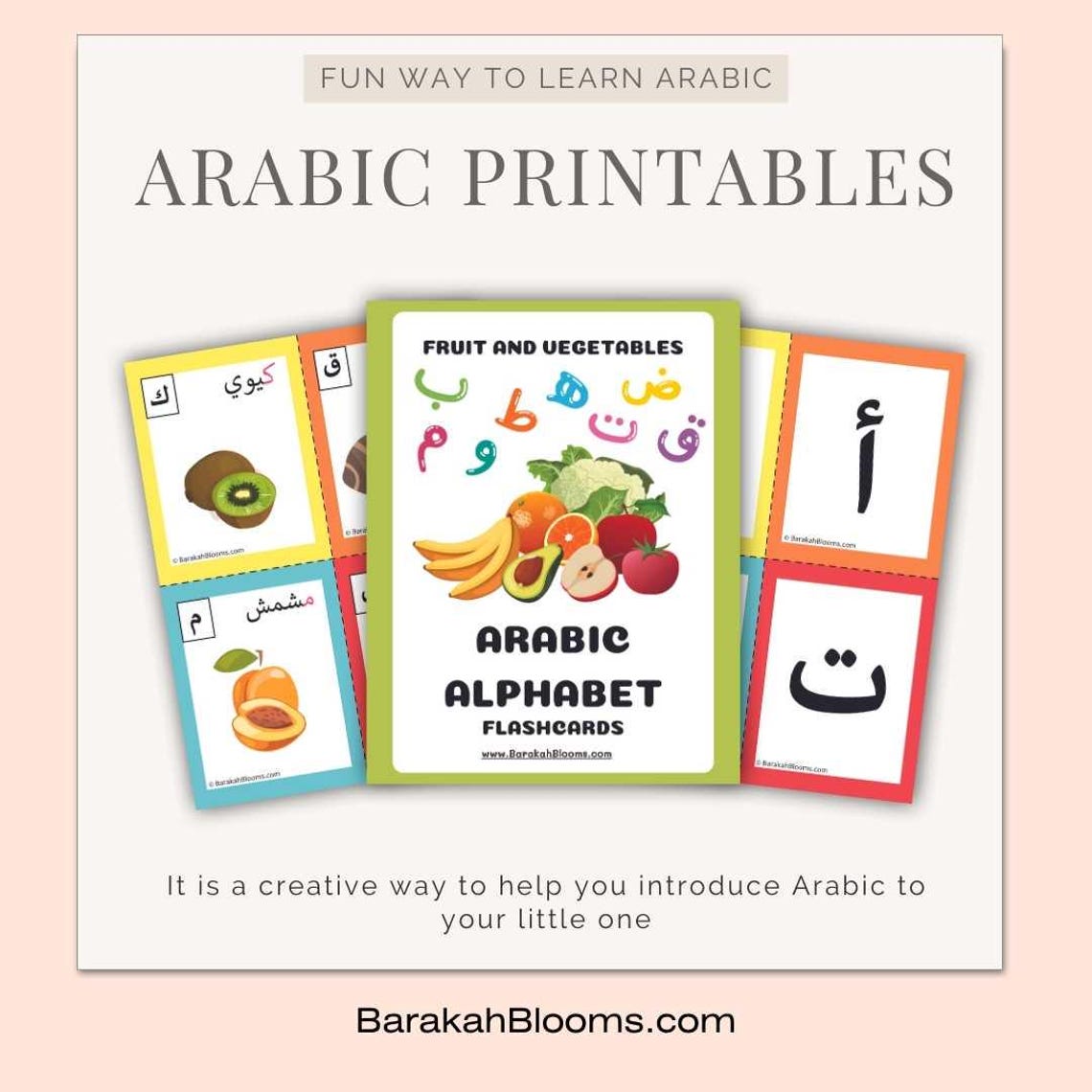 Printable Arabic Flash Cards Fruits_ Vegetables, Arabic Alphabet for ...