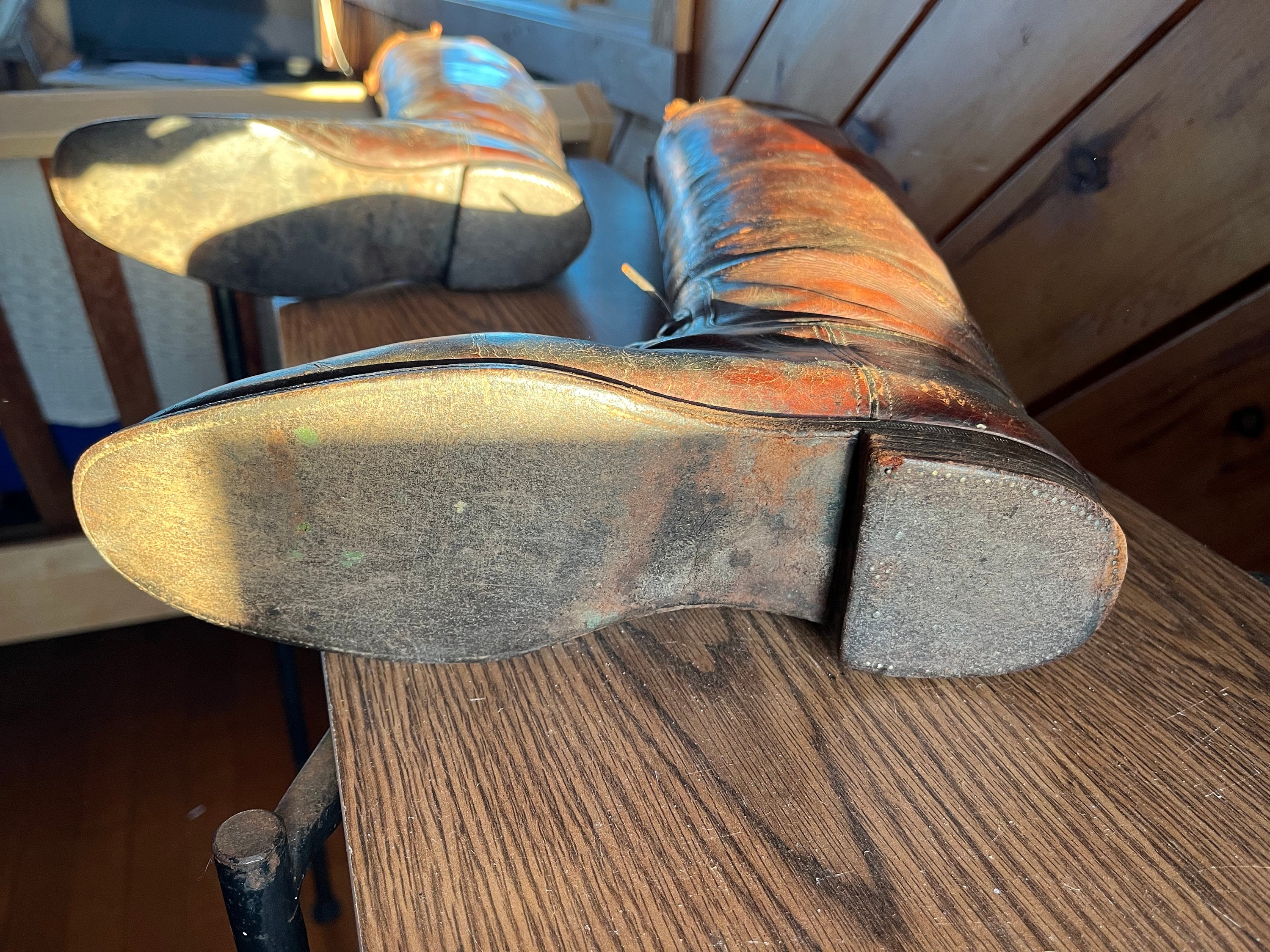 Beautiful Rich Brown Leather Antique Riding Boots and Whip Horse ...