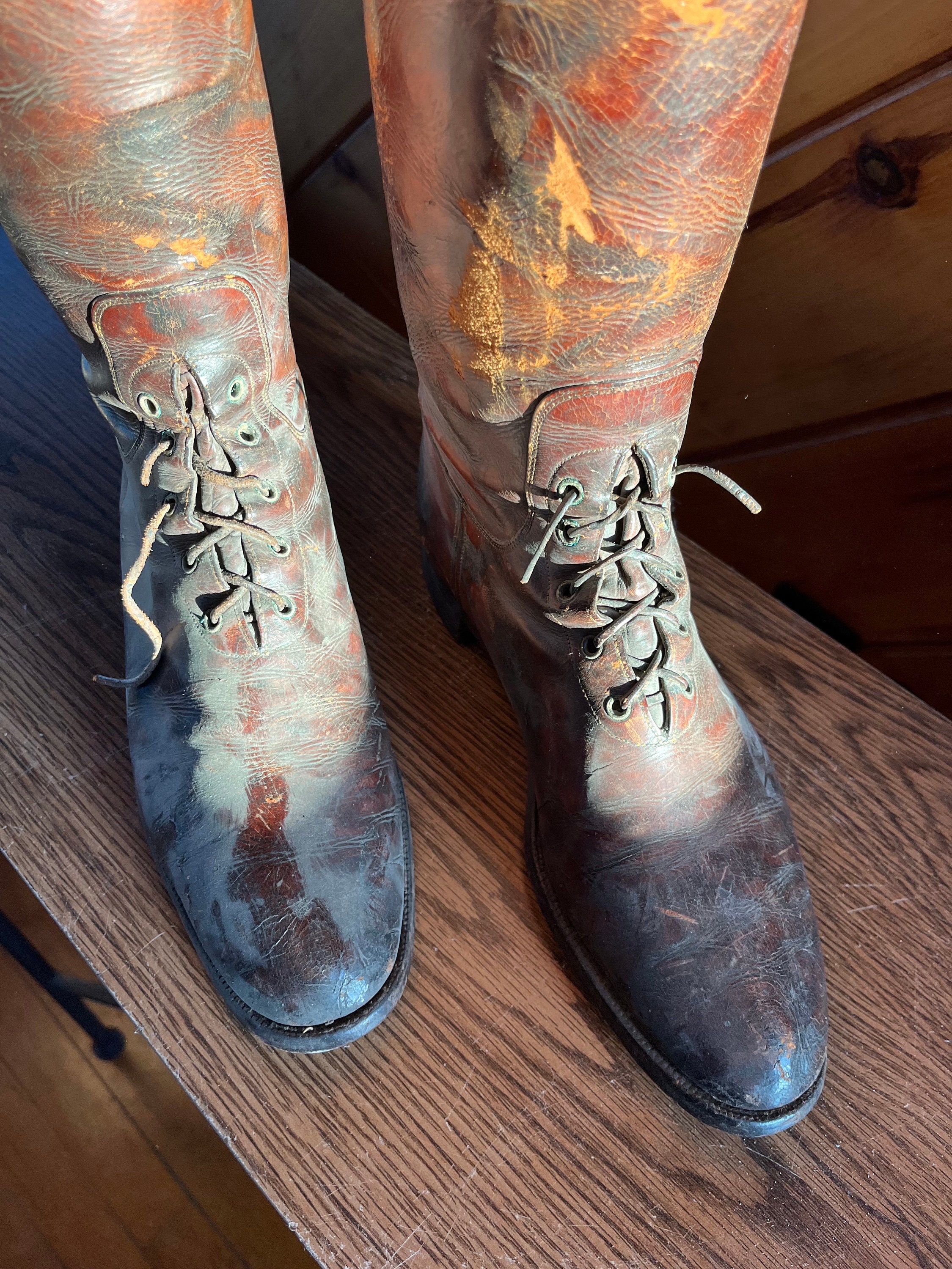 Beautiful Rich Brown Leather Antique Riding Boots and Whip Horse ...