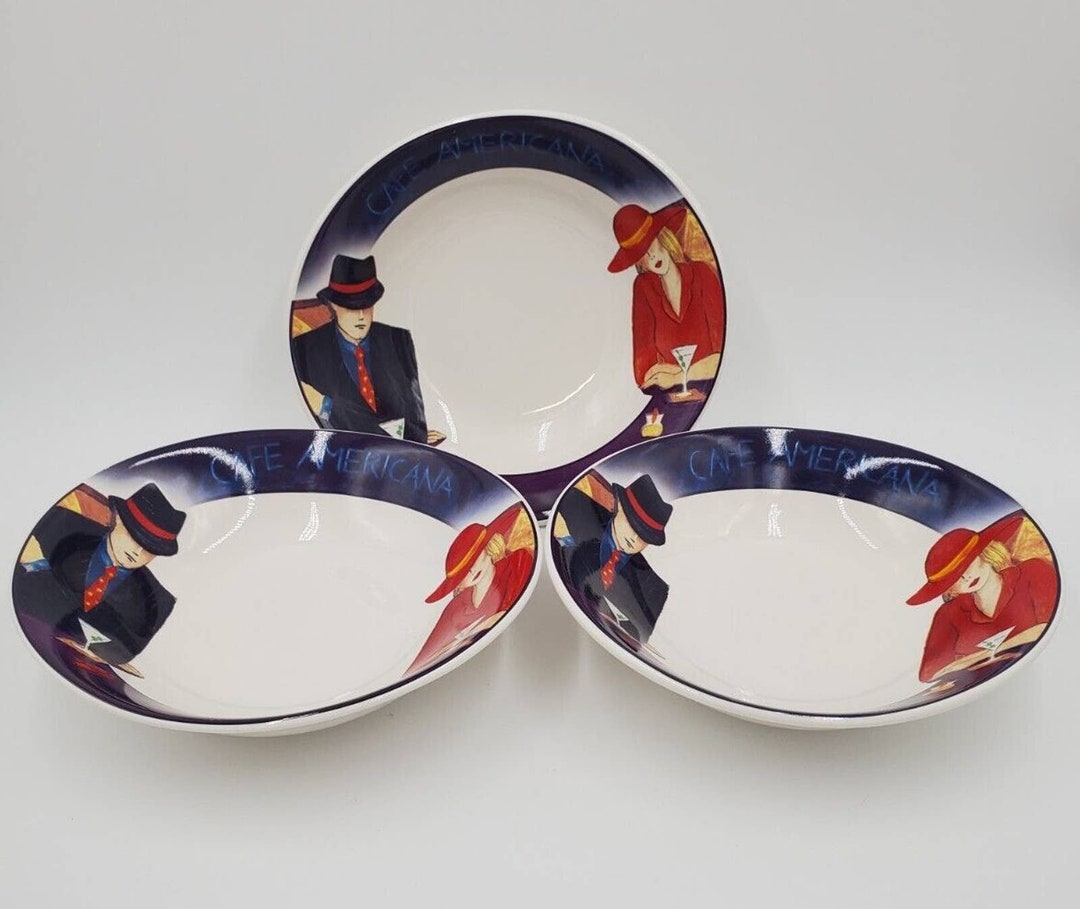 3 VTG Cafe Americana Sango Curved Oval Soup Cereal Bowls W Man Woman ...